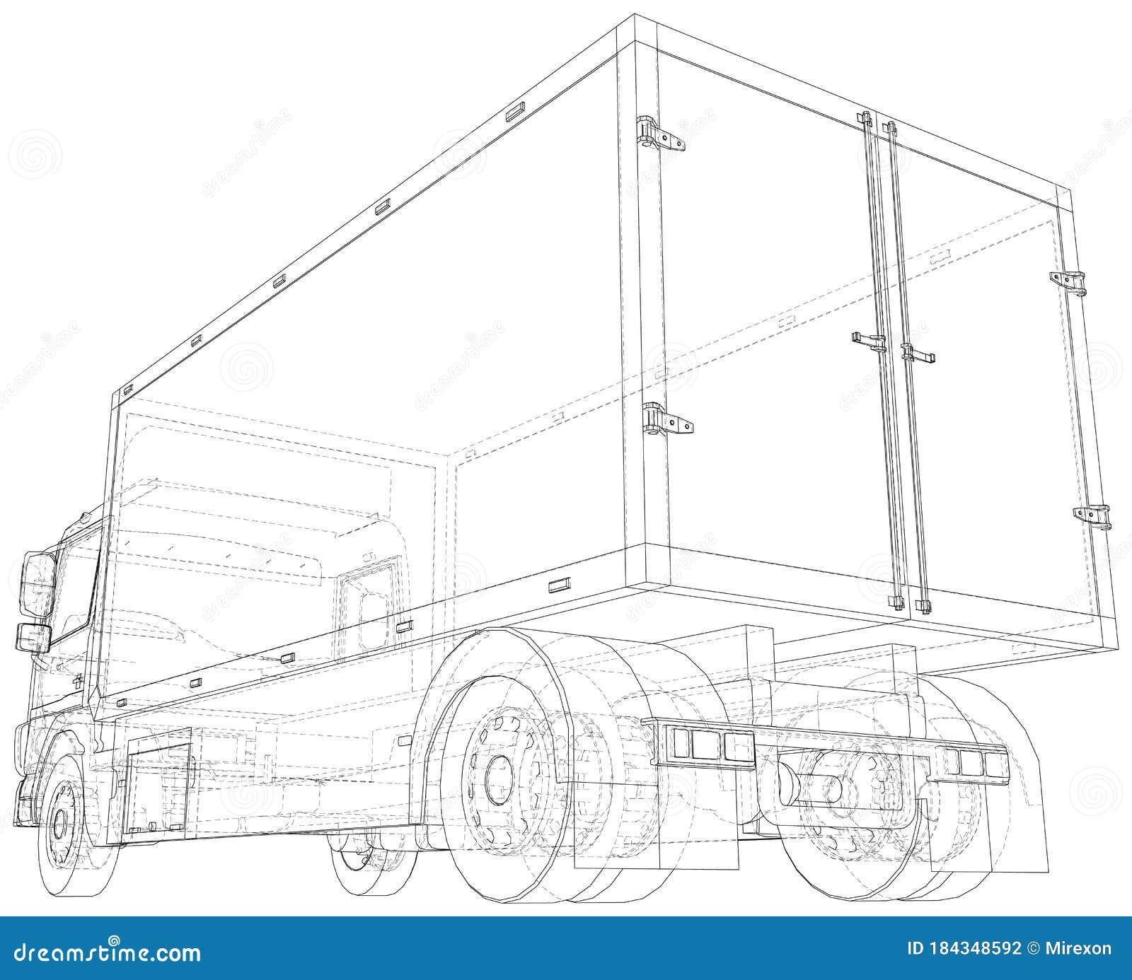 Commercial Van Truck Illustration Vector. Wire-frame Line Isolated ...