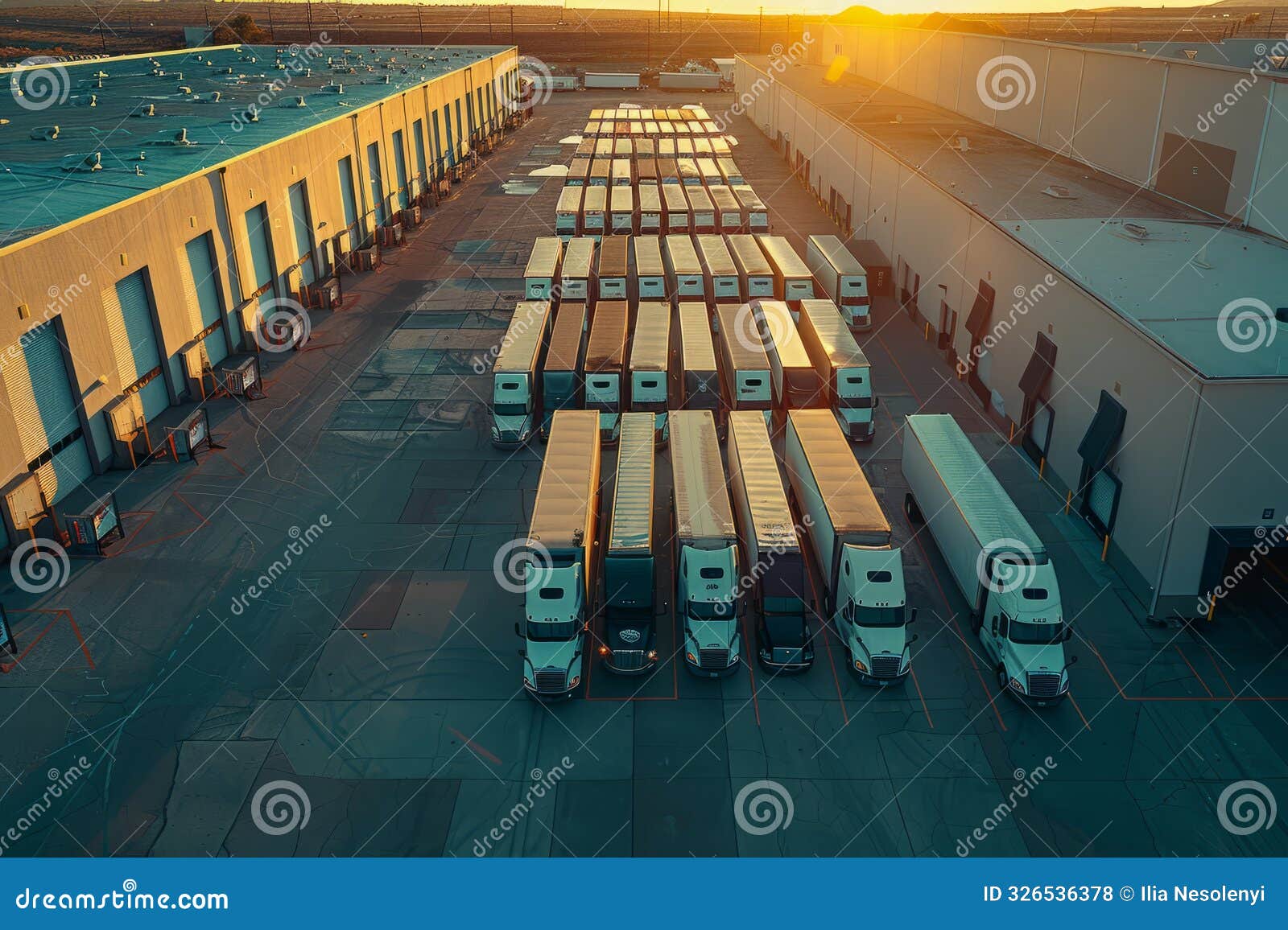 A Commercial Warehouse Packed with an Array of Trucks Ready for ...