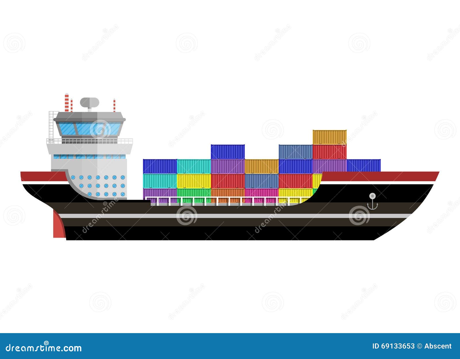 Commercieel containerschip vector illustratie. Illustration of ...