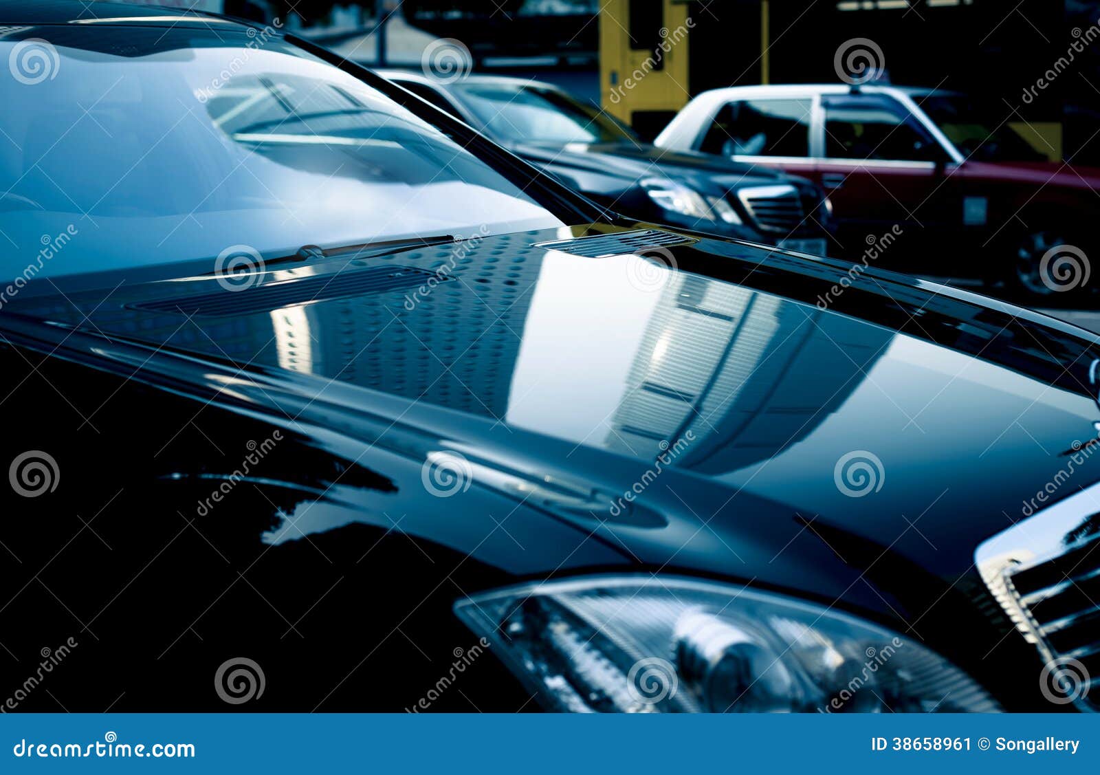 Commerical Building Reflected on Car Stock Image - Image of reflection ...