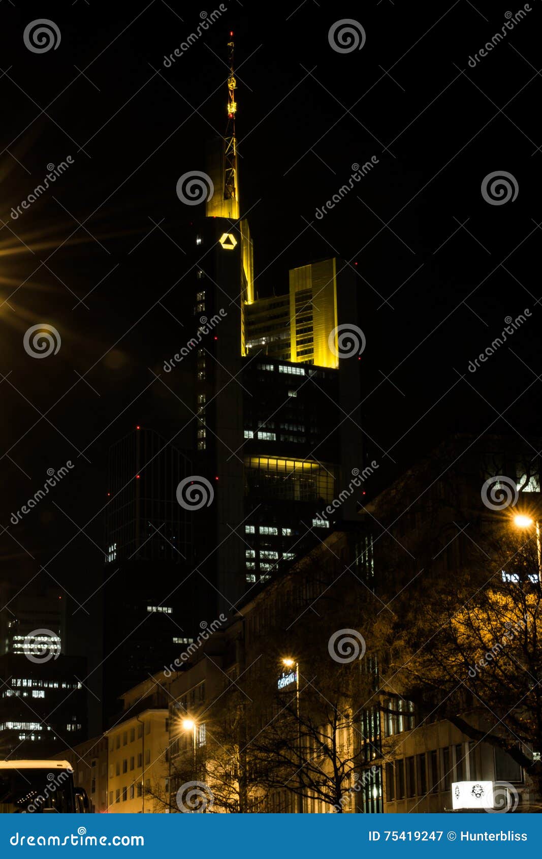 Commerzbank Tower Close Up Architecture Building Night Lights Editorial ...