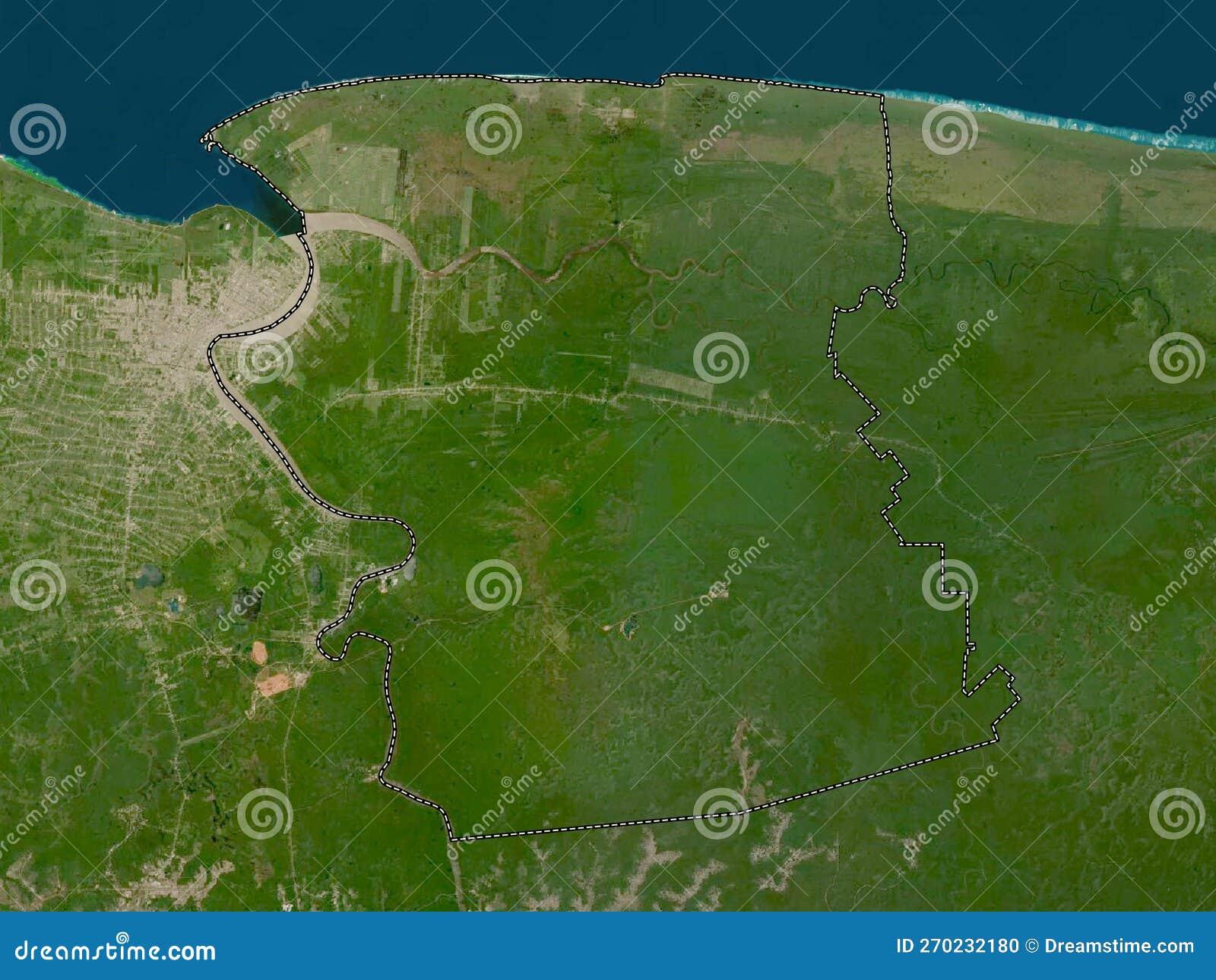 Commewijne, Suriname. Low-res Satellite. No Legend Stock Illustration ...
