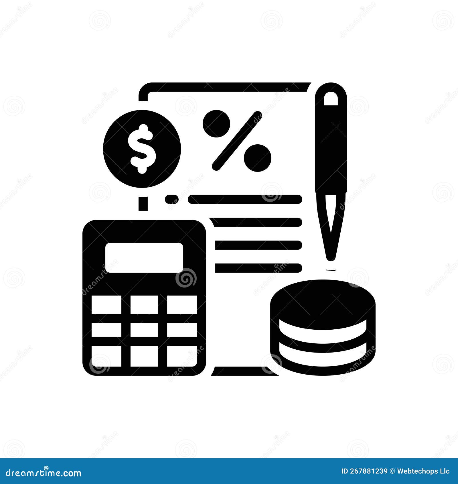 Black Solid Icon for Commission, Coins and Calculator Stock ...