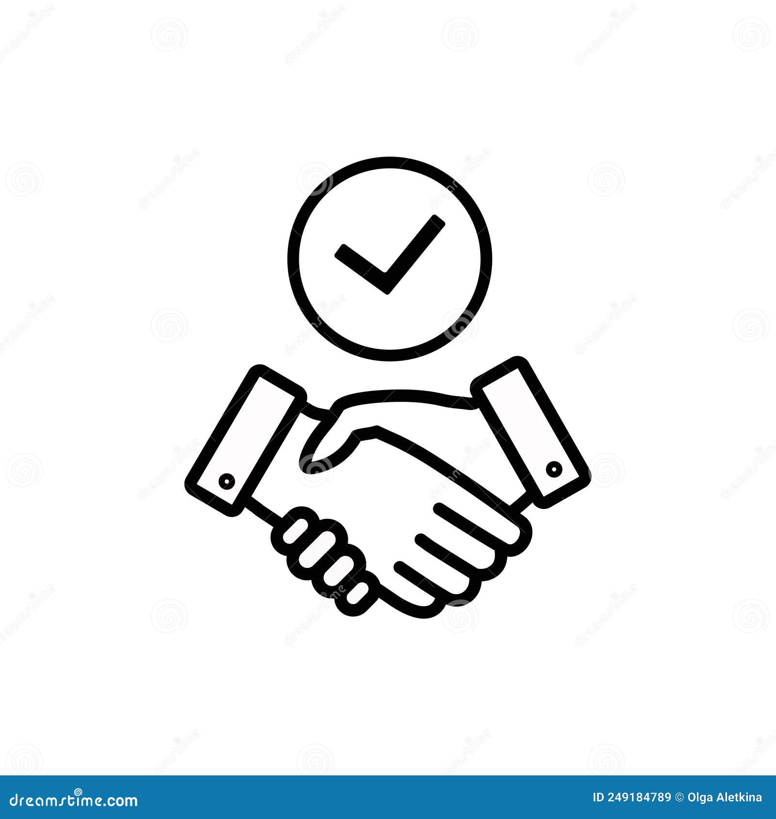 Commitment Isolated Vector Outline Icon. Handshake with Tick Modern ...