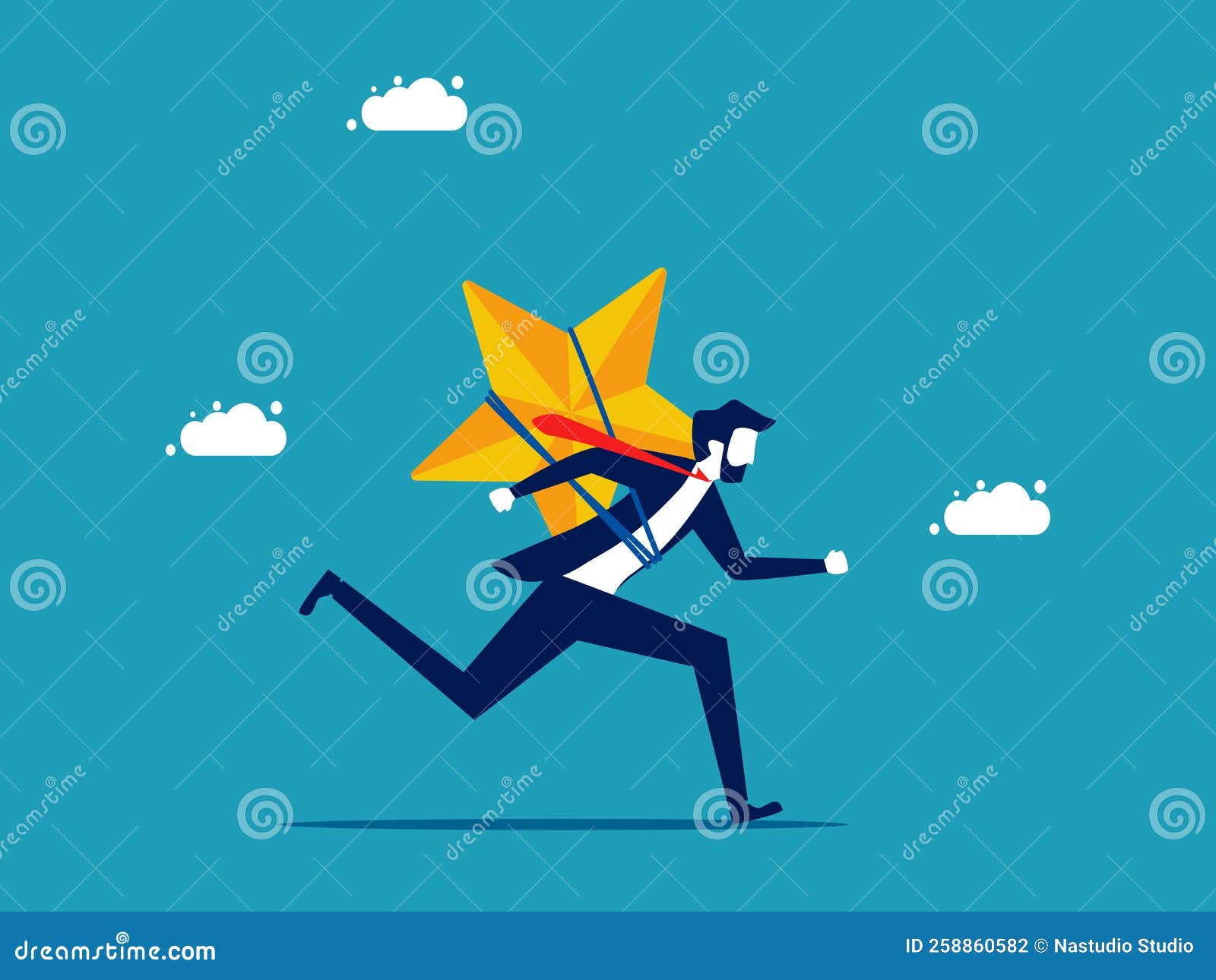 Commitment and Level. Businessman with Stars Running Forward Vector ...
