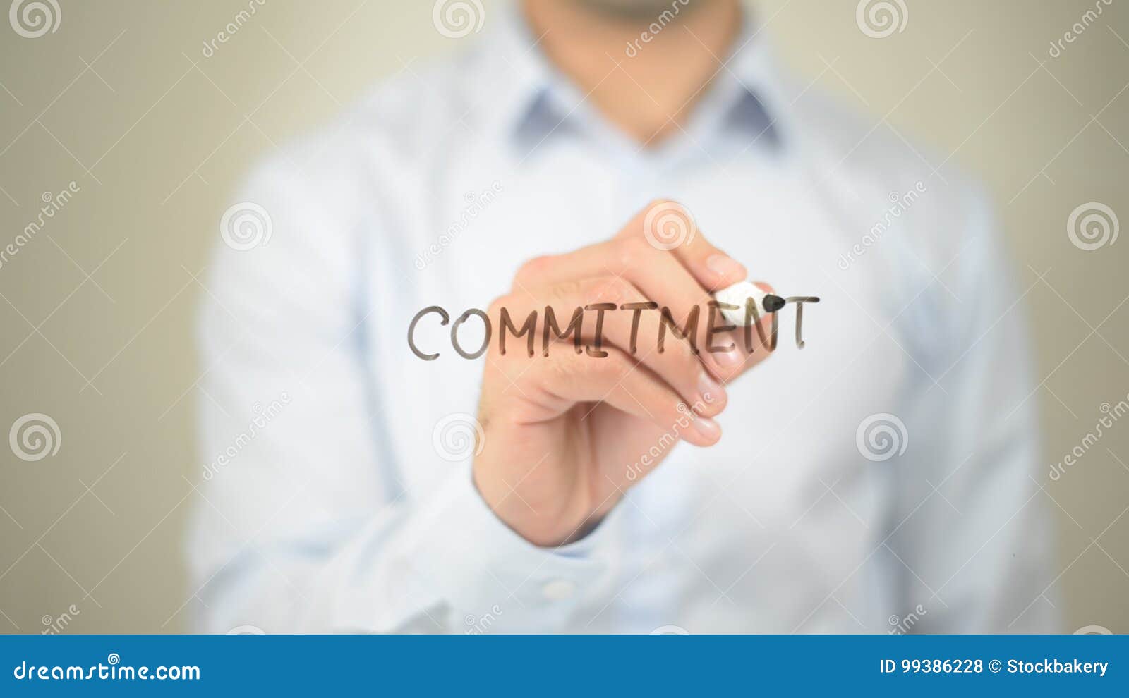 Commitment, Man Writing on Transparent Screen Stock Photo - Image of ...