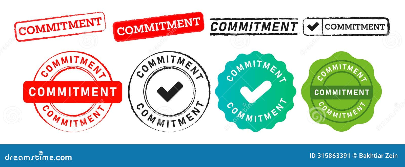 Commitment Rectangle and Circle Stamp Seal Badge Sign for Commit ...