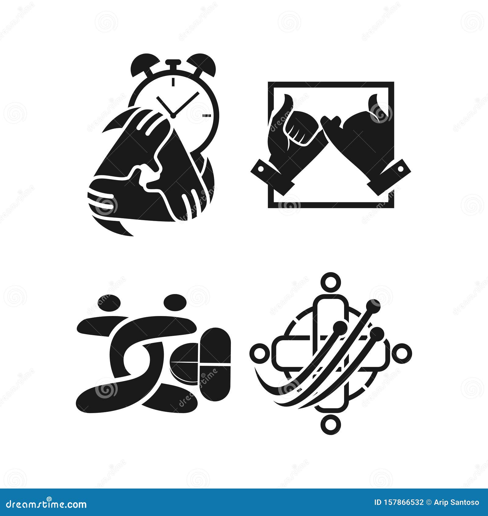 Time Drug Technology Commitment Teamwork Together Black Logo Set Stock ...