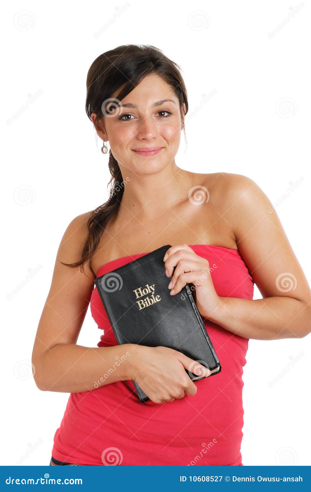 Committed Christian Holding a Bible and Smiling Stock Image - Image of ...
