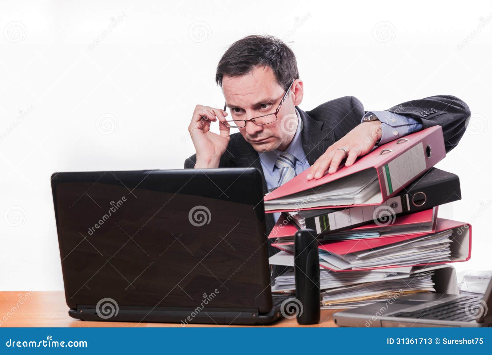 Committed Employee Checking Data Stock Image - Image of headache ...