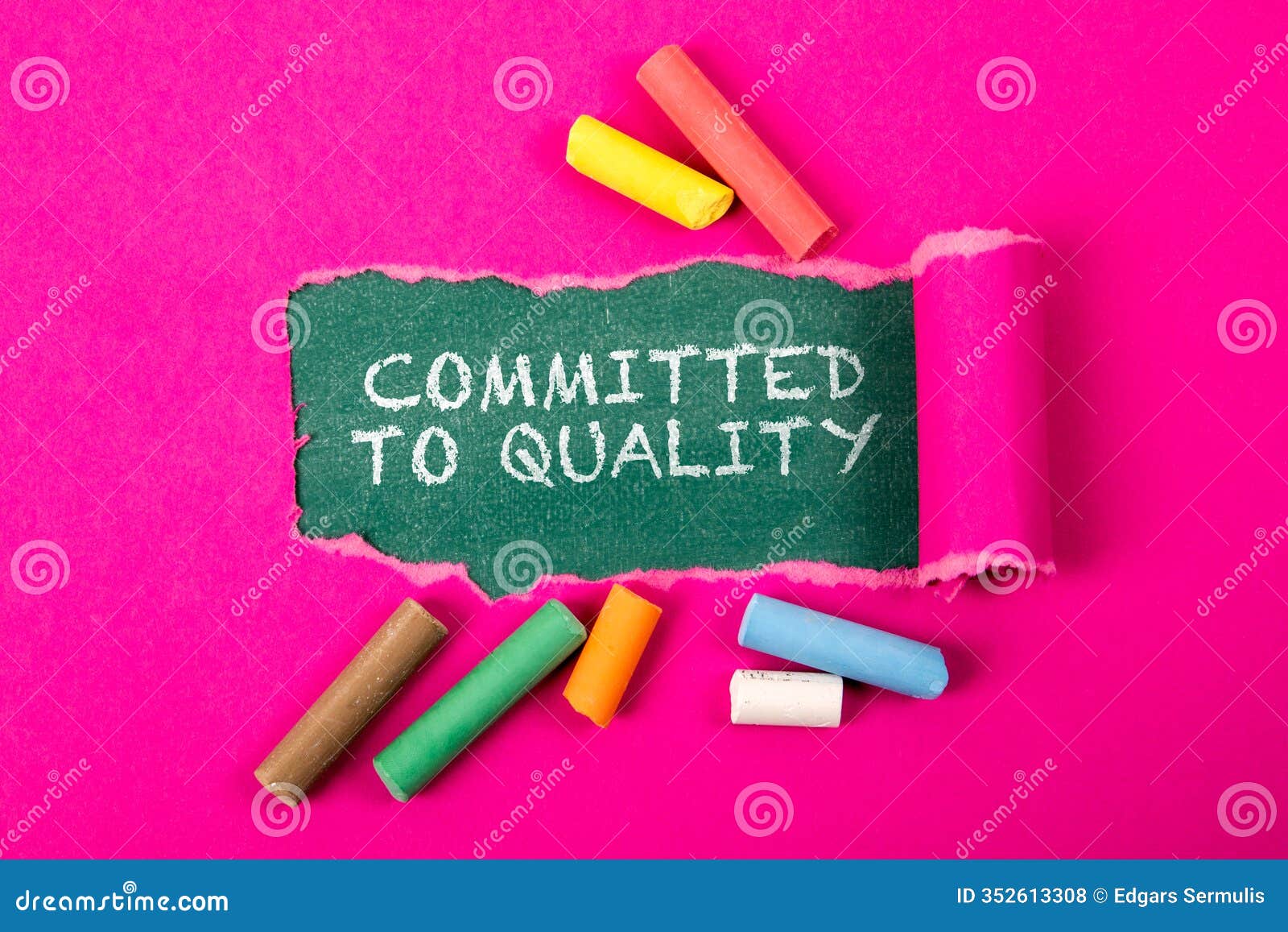 Committed To Quality. Text Under Torn Purple Paper on a Green ...