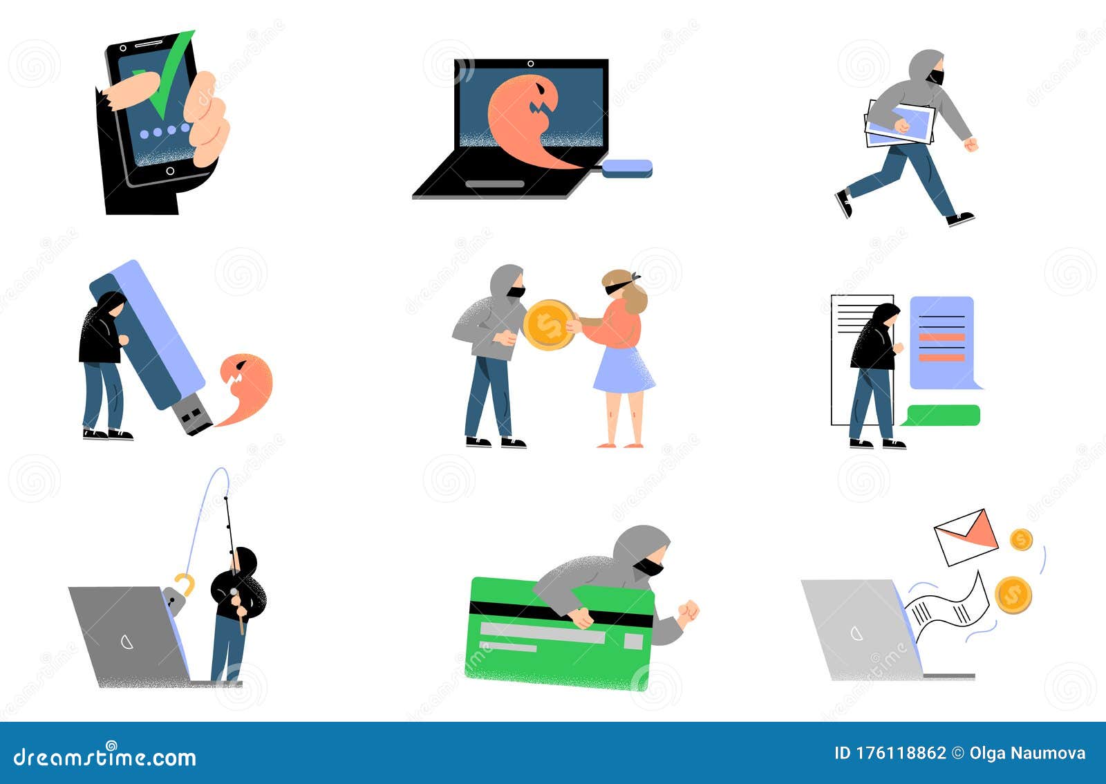 Committing Cyber Crimes in Electronic Technologies Vector Illustration ...