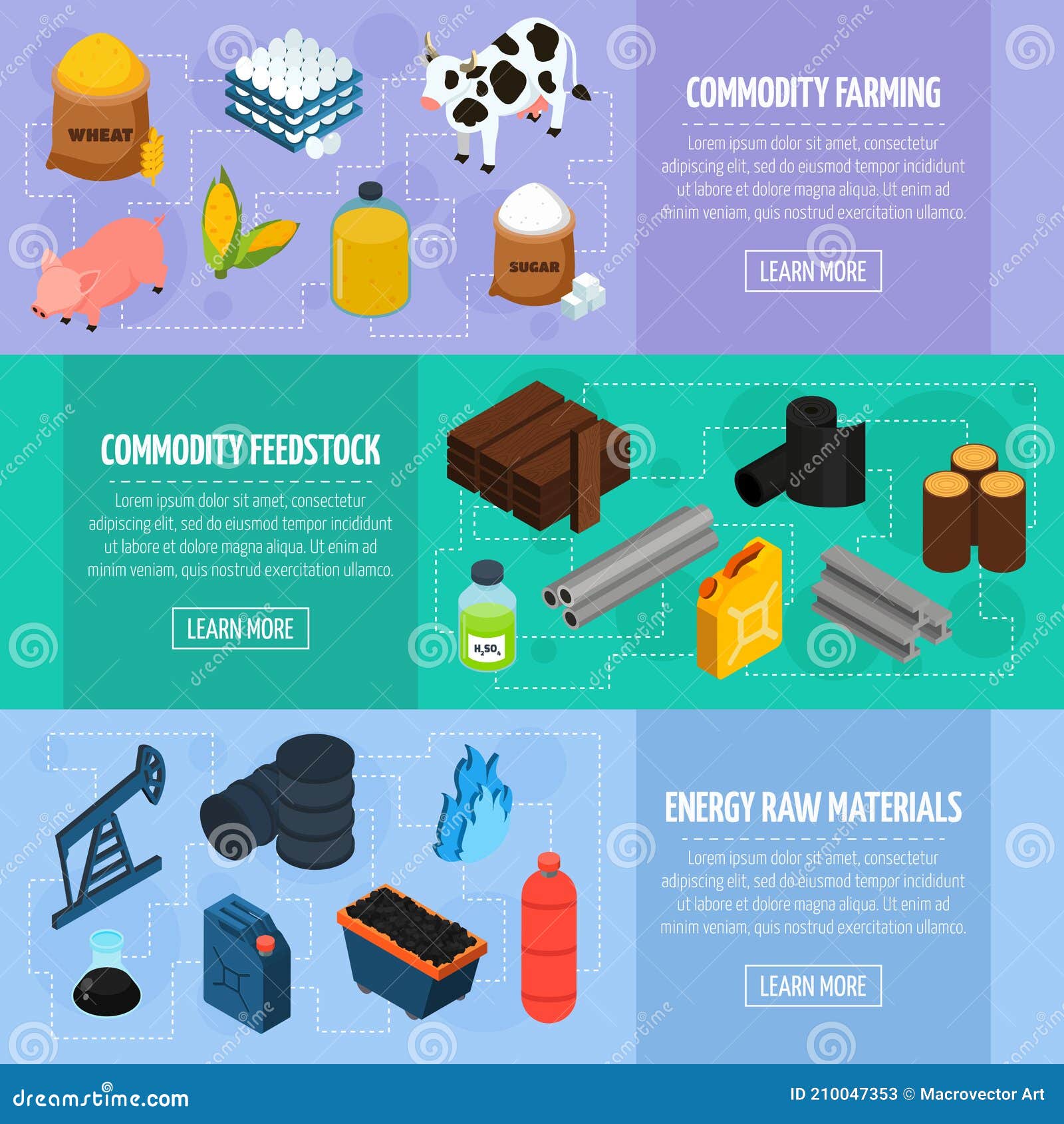 Commodity Banners Set stock vector. Illustration of factory - 210047353