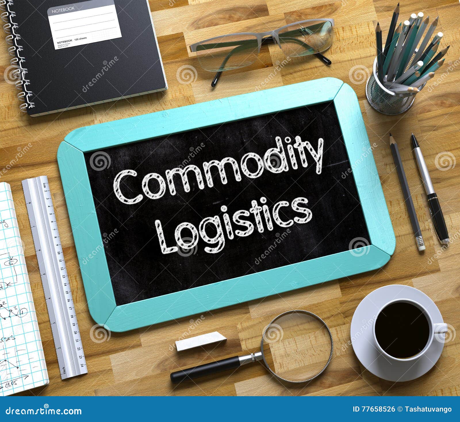 Commodity Logistics on Small Chalkboard. 3D. Stock Photo - Image of ...
