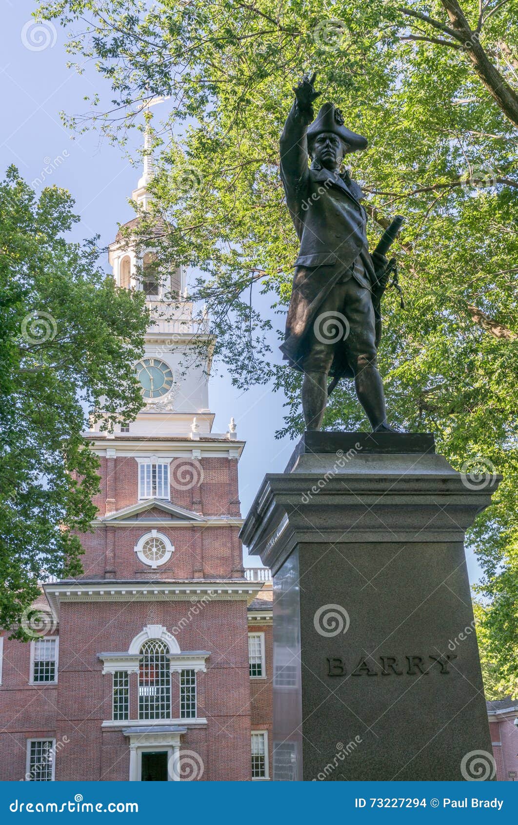 Commodore Barry with Independence Hall Stock Photo - Image of famous ...
