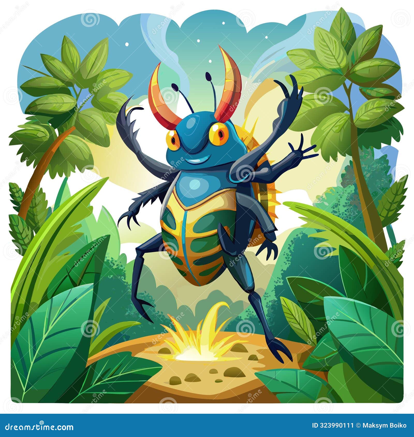 Common Beetle Bug Energetic Goes Jungle Vector Stock Illustration ...