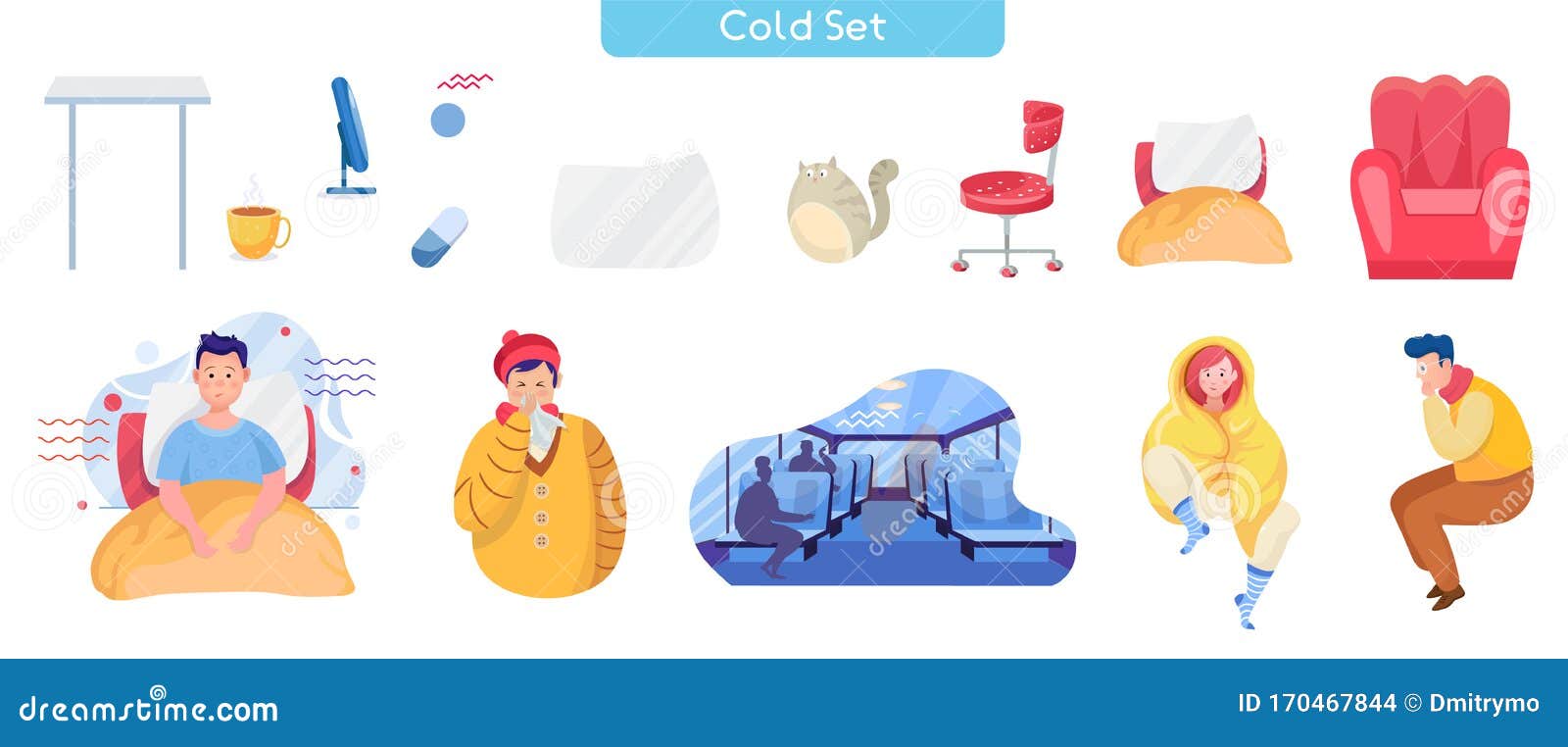 Common Cold Flat Vector Illustrations Set Stock Vector - Illustration ...