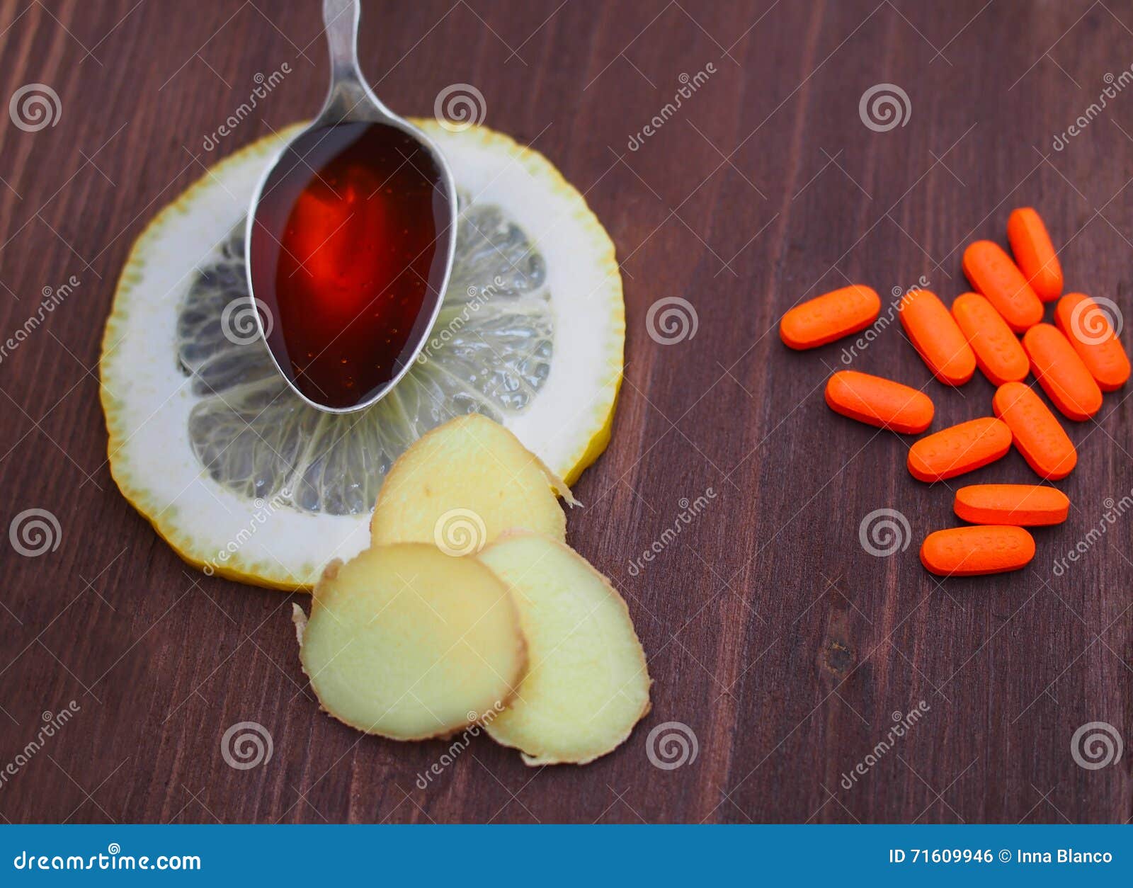 Common Cold Treatment Lemon, Red Pill, Honey, Ginger , Spain Stock ...