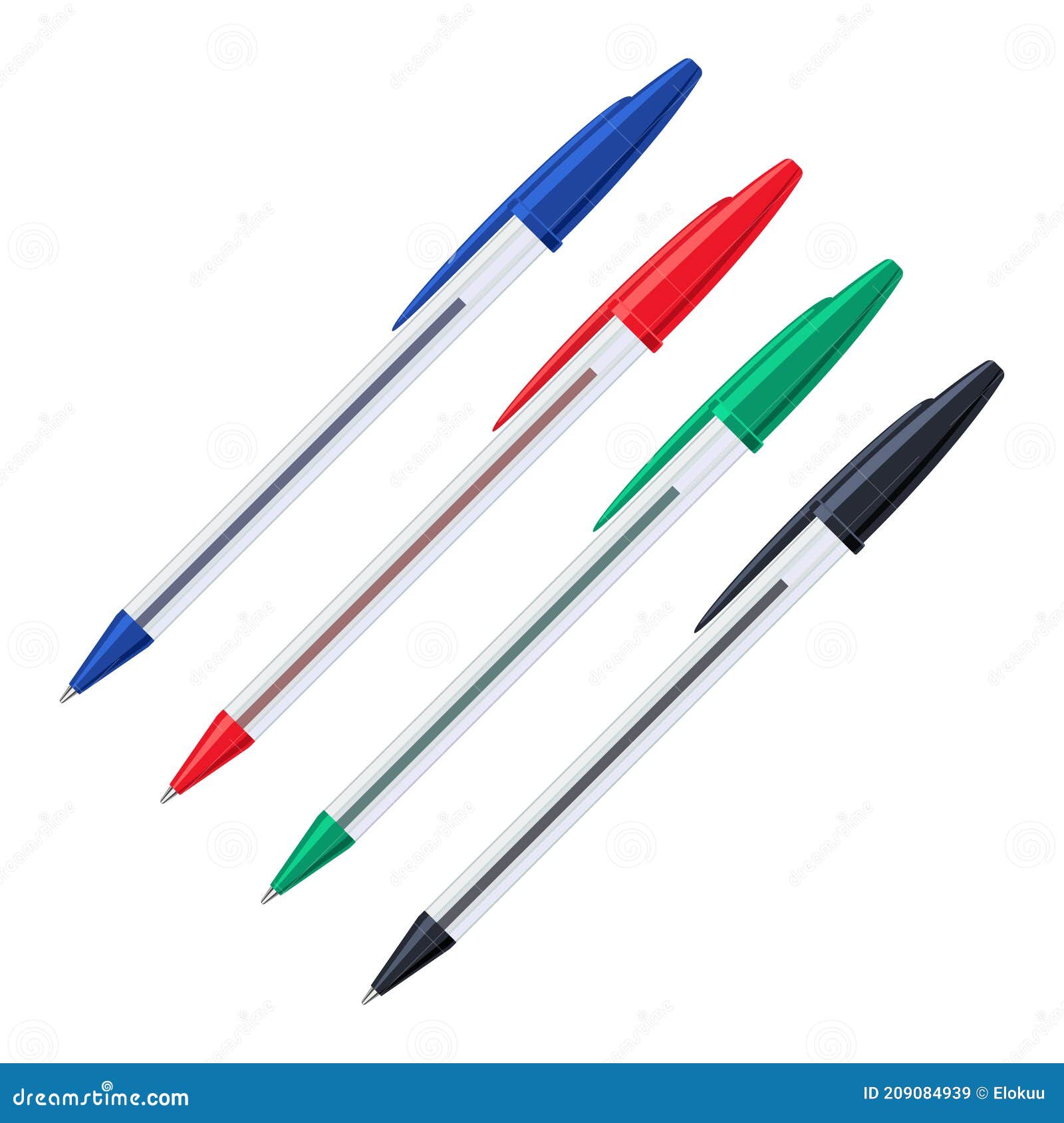 Common Colored Ballpoint Pens with Caps Set Stock Vector - Illustration ...