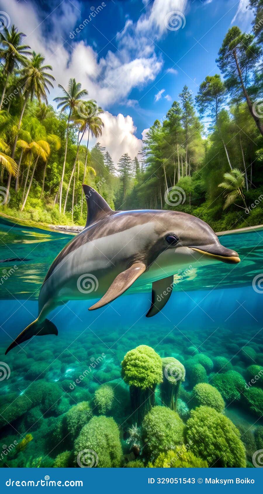 Common Dolphin goes forest stock illustration. Illustration of outline ...