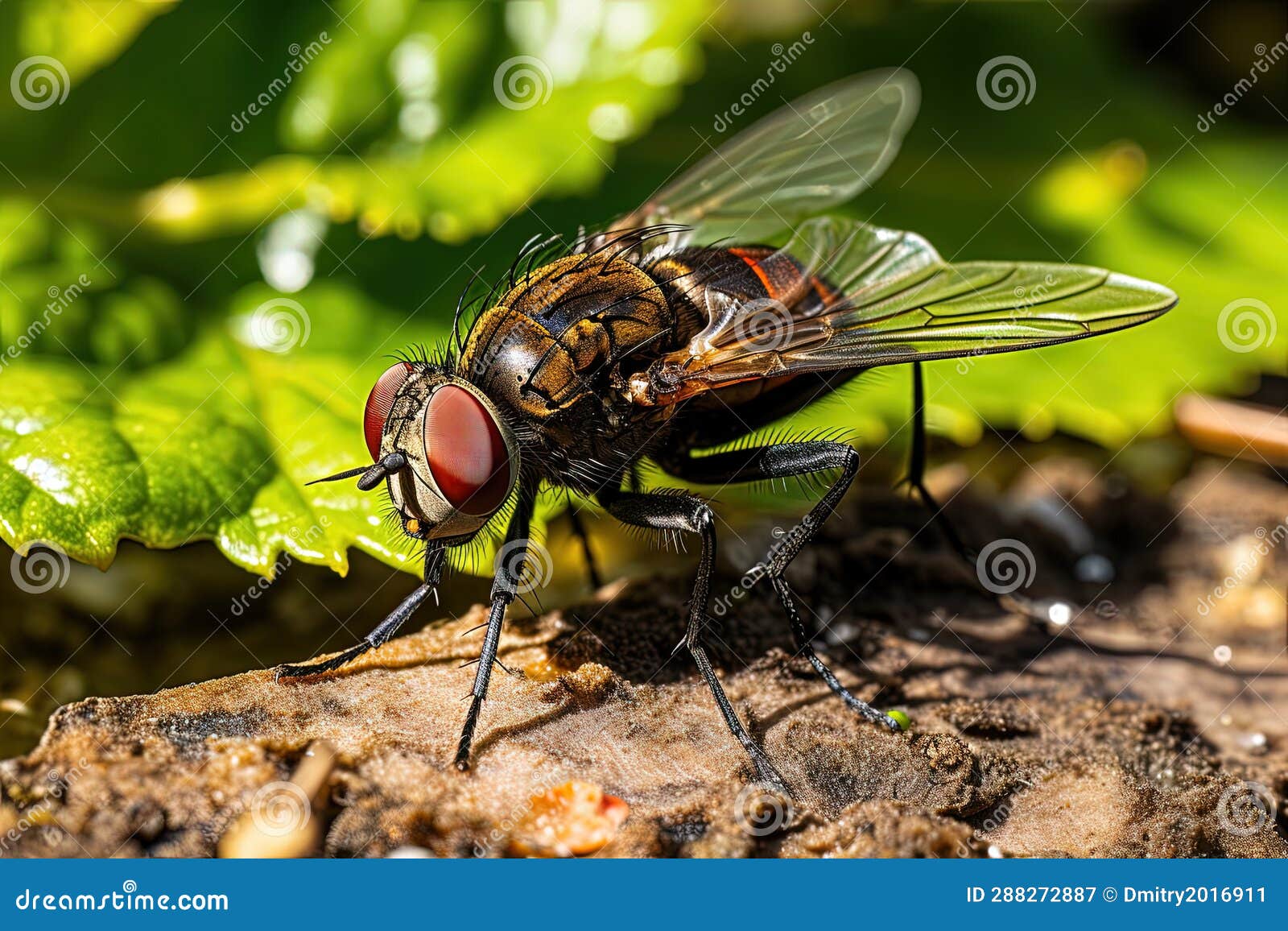 Common Fly on a Green Leaf. Stock Image - Image of ugly, animal: 288272887