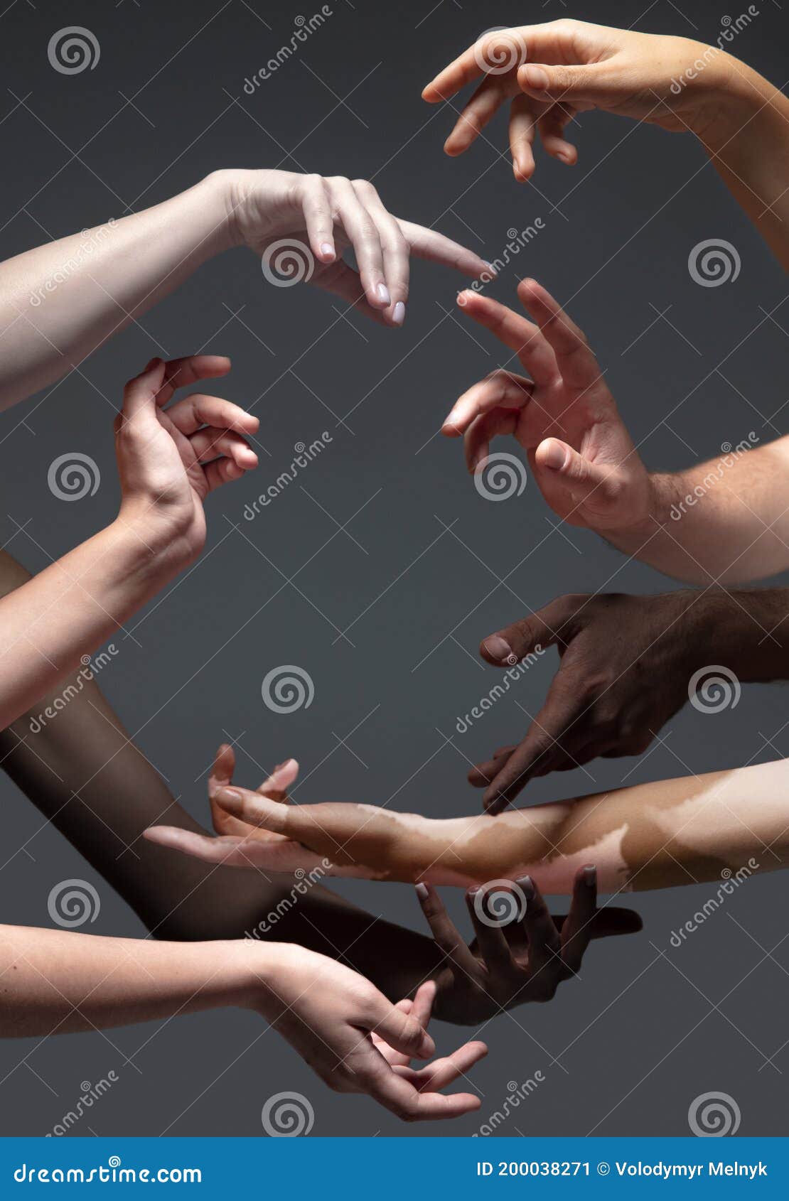 Hands of Different People in Touch Isolated on Grey Studio Background ...