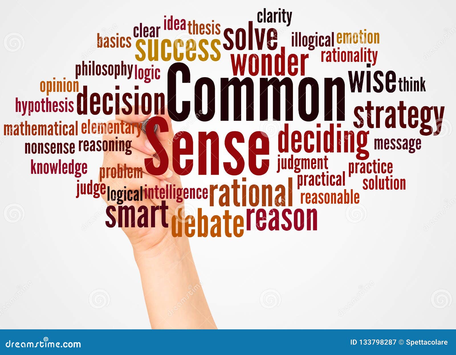 Common Sense Word Cloud and Hand with Marker Concept Stock Illustration ...