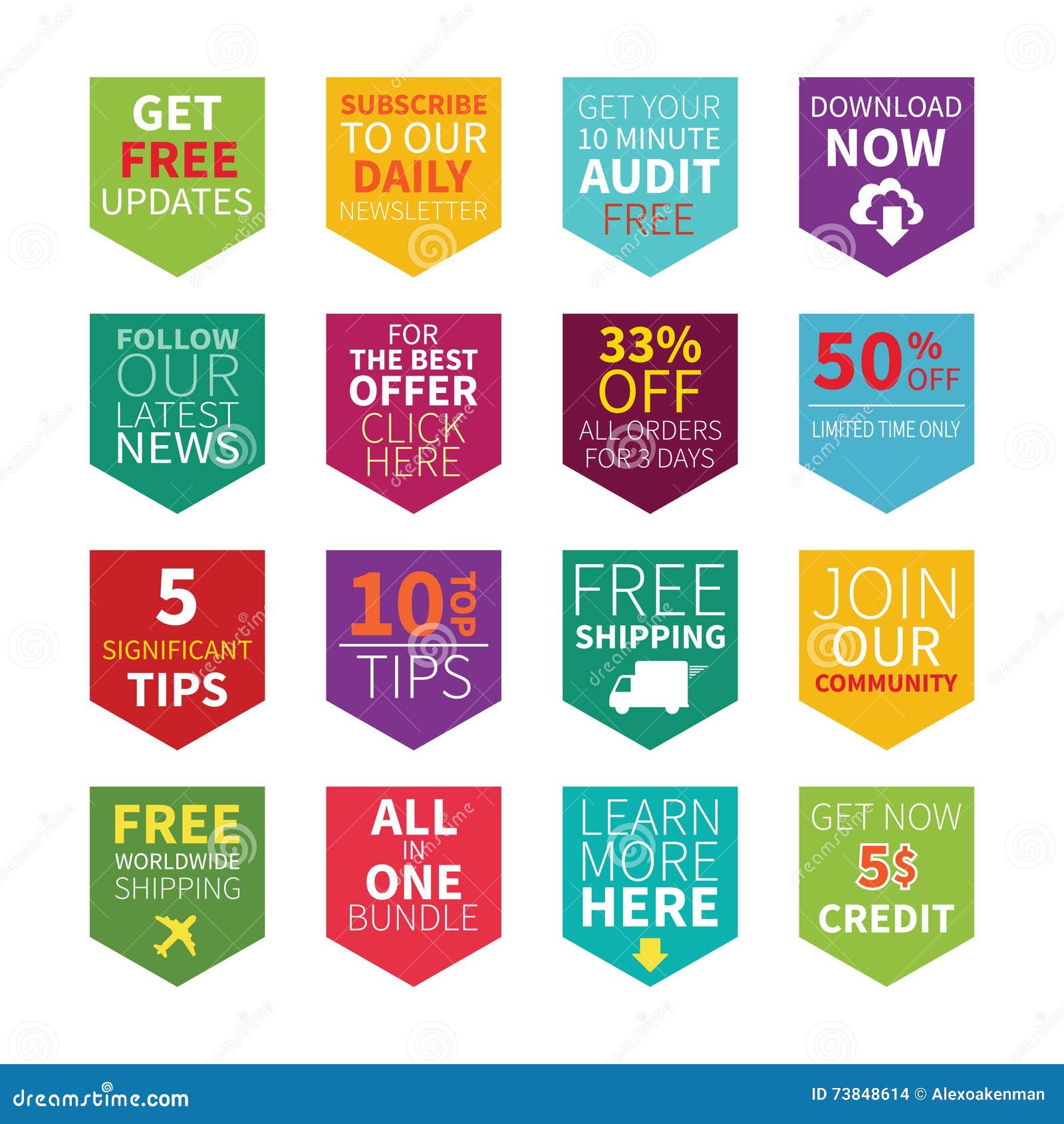 Common Site Ad Vector Bookmarks Set in Flat Style Stock Vector ...