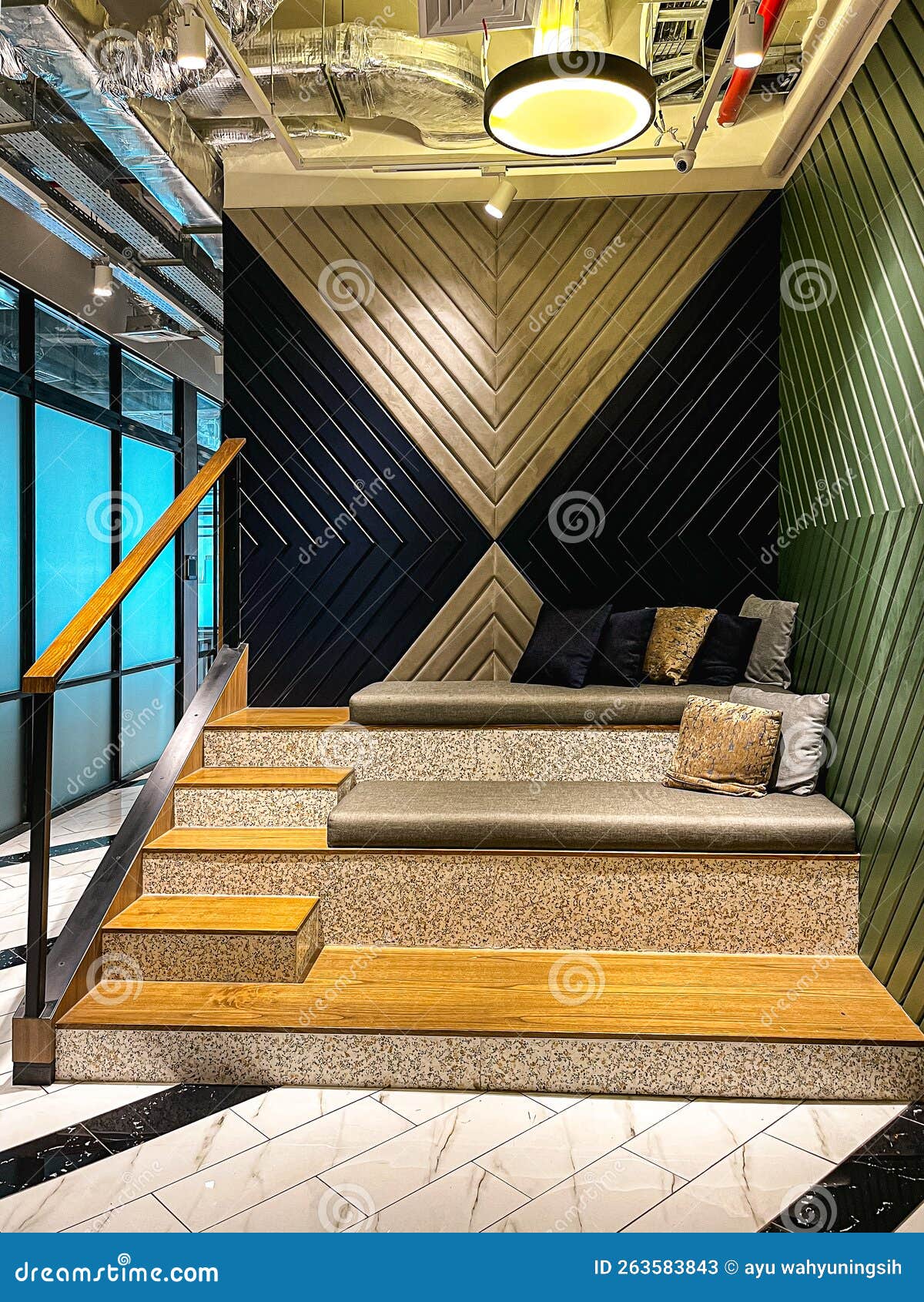 A Common Space Area with a Diagonal Patterned Wall Stock Image - Image ...
