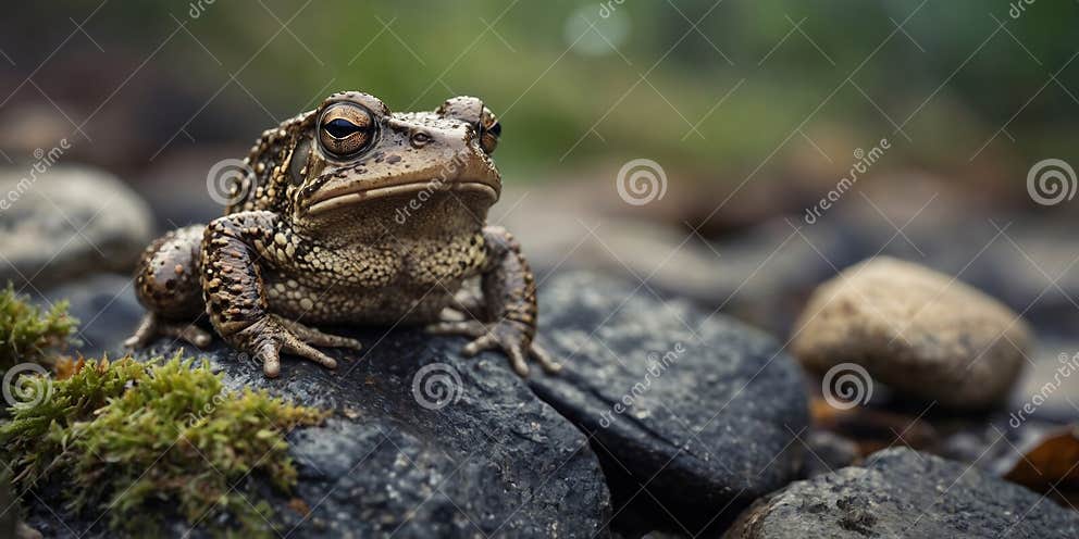 Common Toad Rests on Rocks in Natural Habitat. Stock Illustration ...