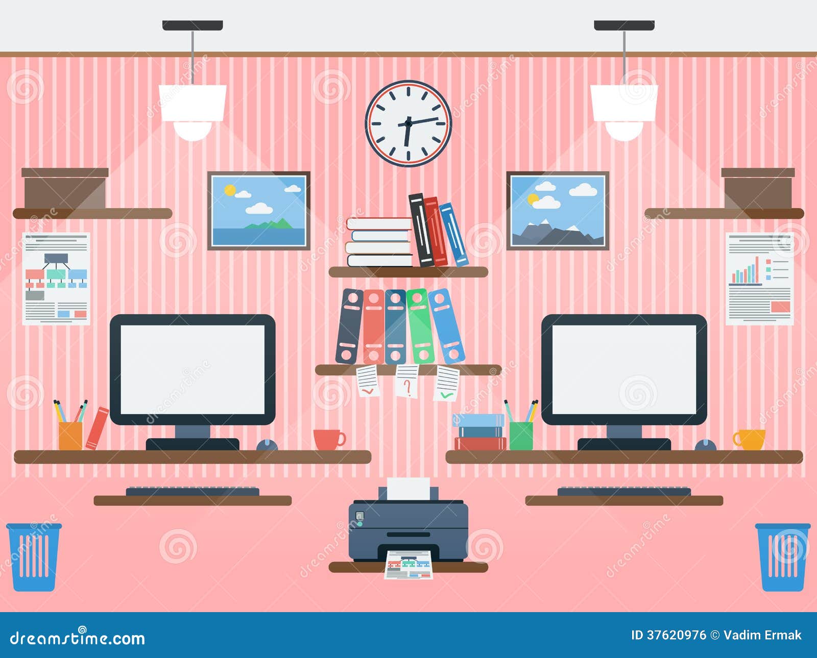 Common Workspace Flat Vector Illustration Stock Vector - Illustration ...