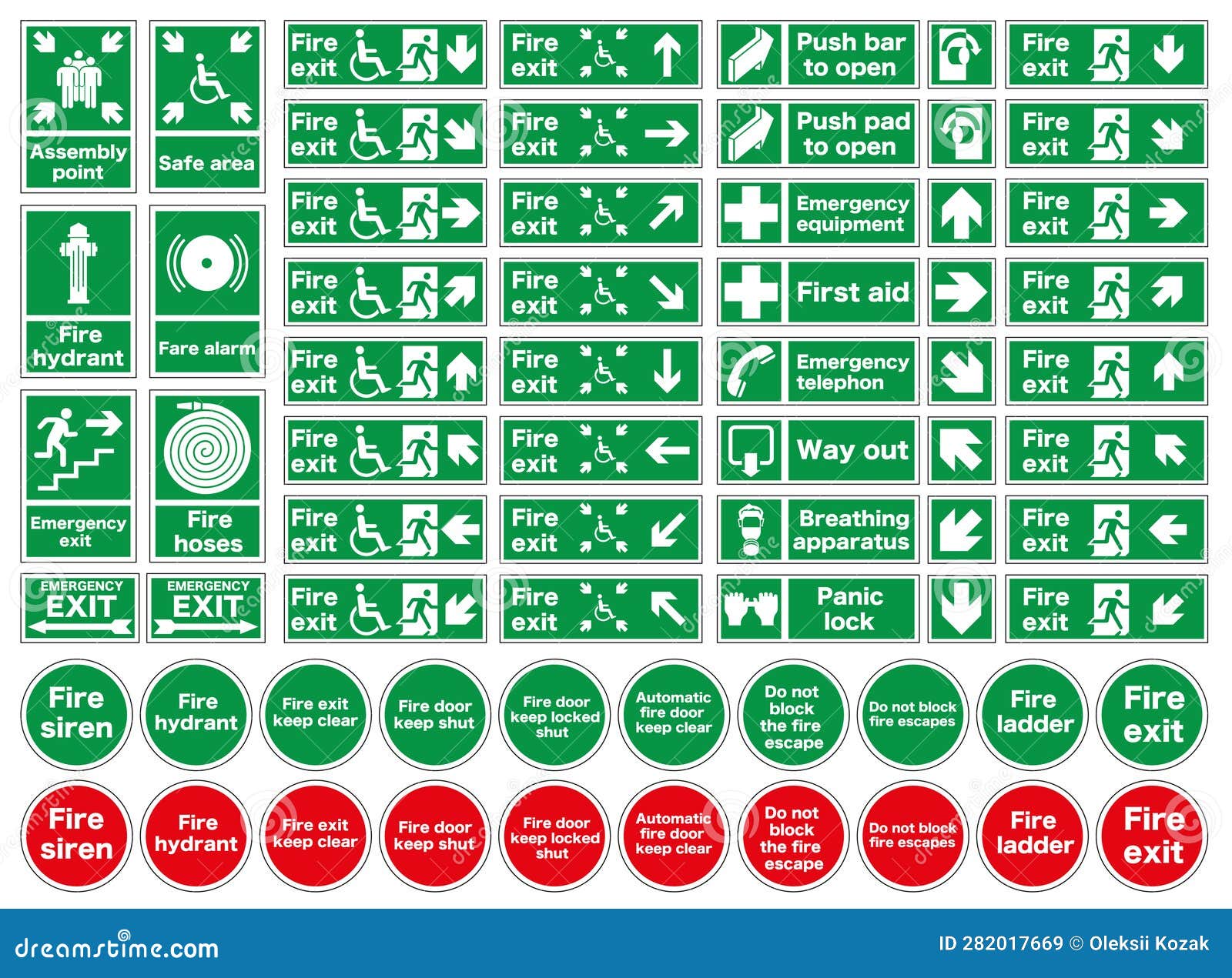 Commonly Used Signs in Case of Fire. Emergency Exit and Action in Case ...