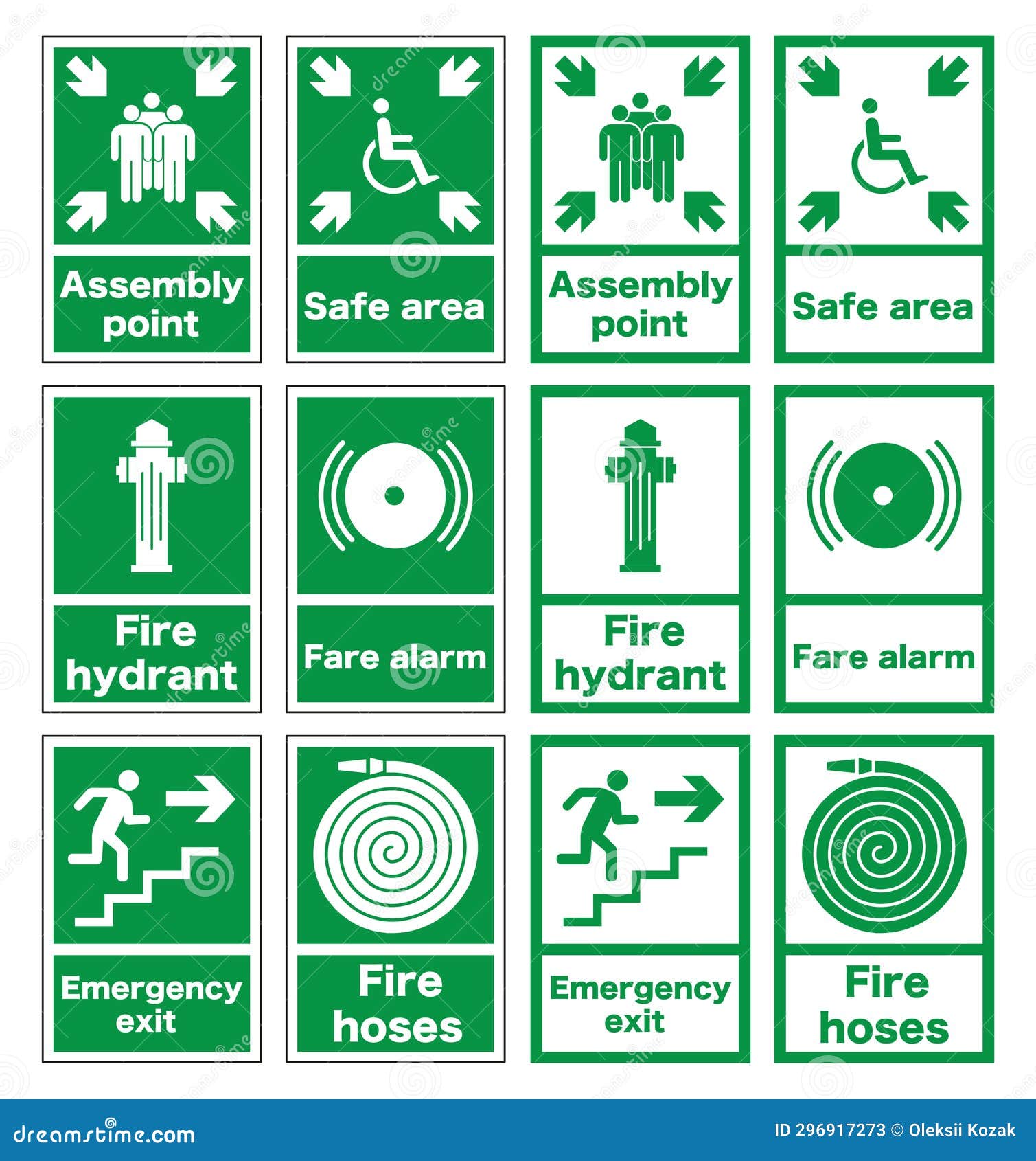 Commonly Used Signs in Case of Fire. Emergency Exit and Action in Case ...