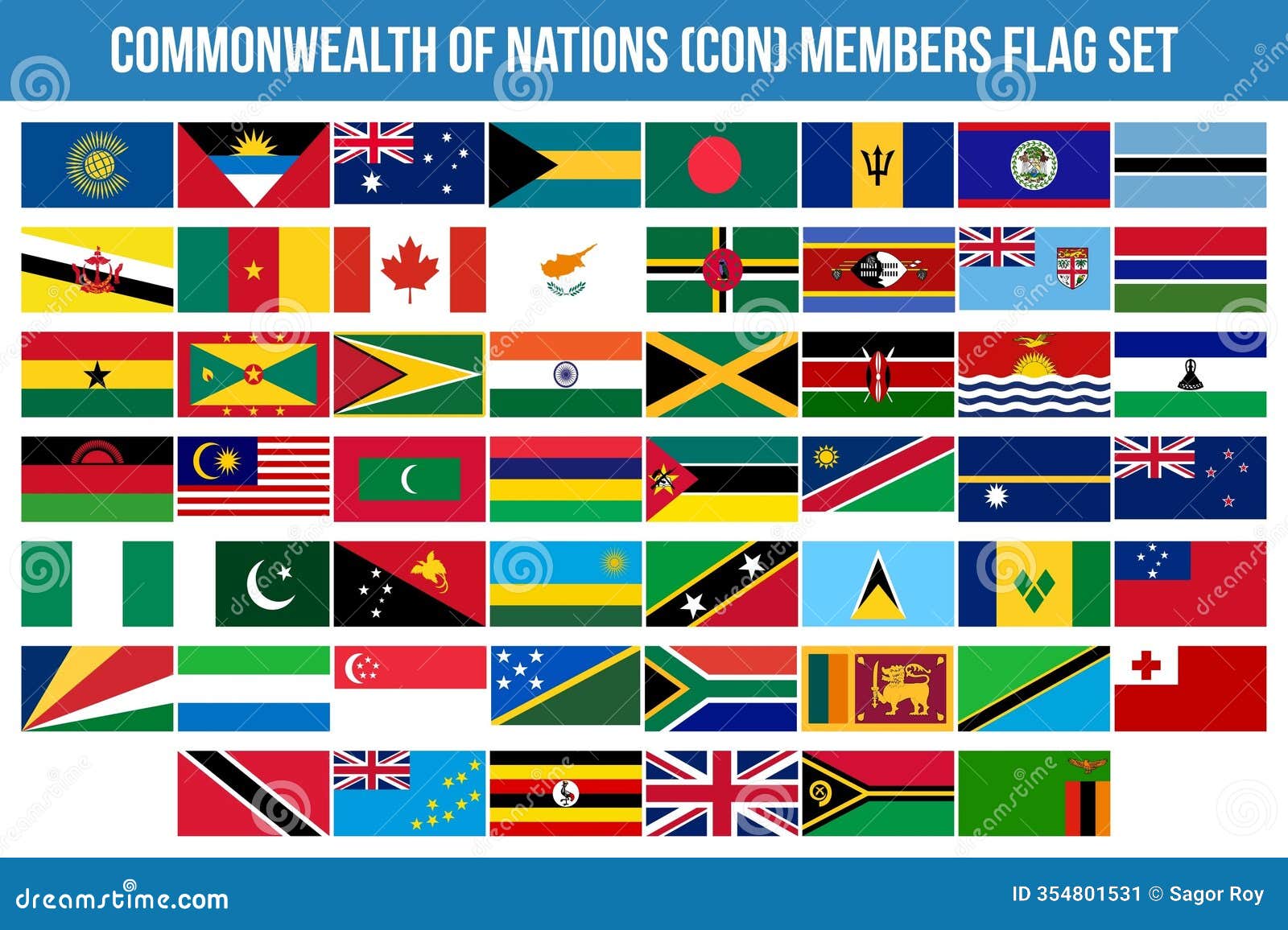 Commonwealth of Nations Flag Set Vector Illustration Stock Vector ...