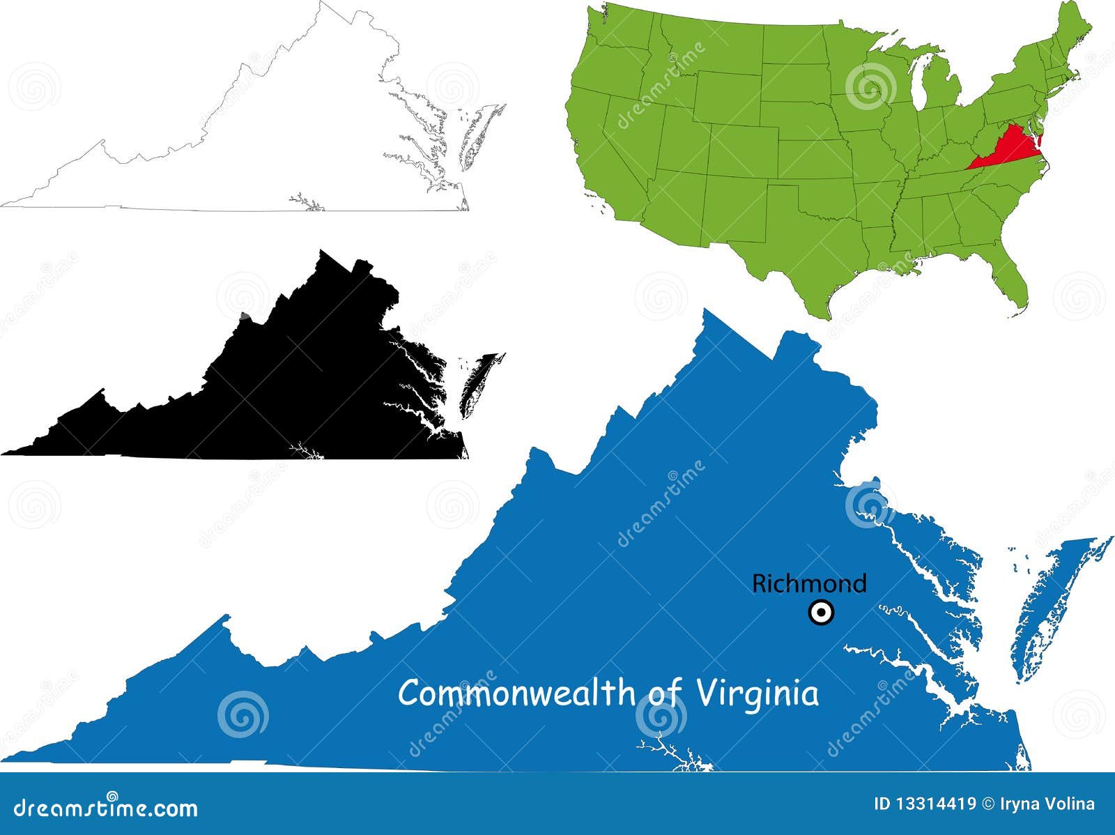 Commonwealth of Virginia, USA Stock Vector - Illustration of district ...