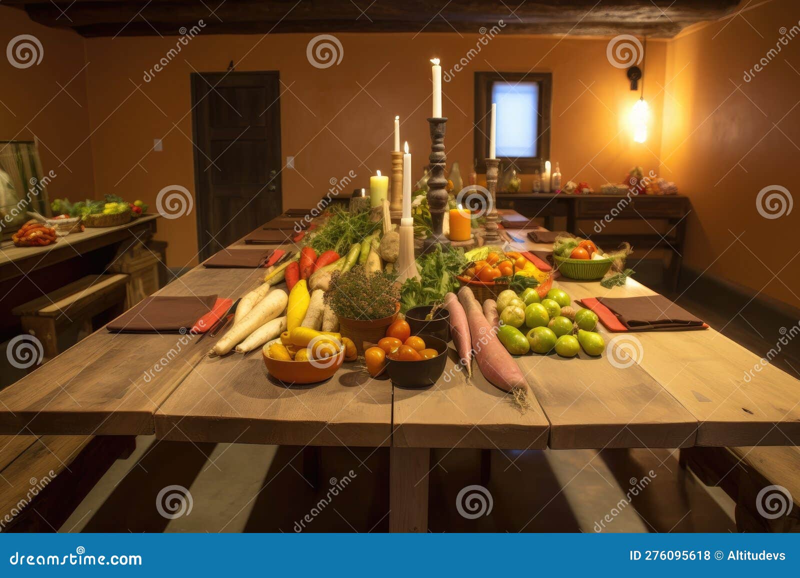 Communal Dining Table, Filled with the Bounty of Local Ingredients ...