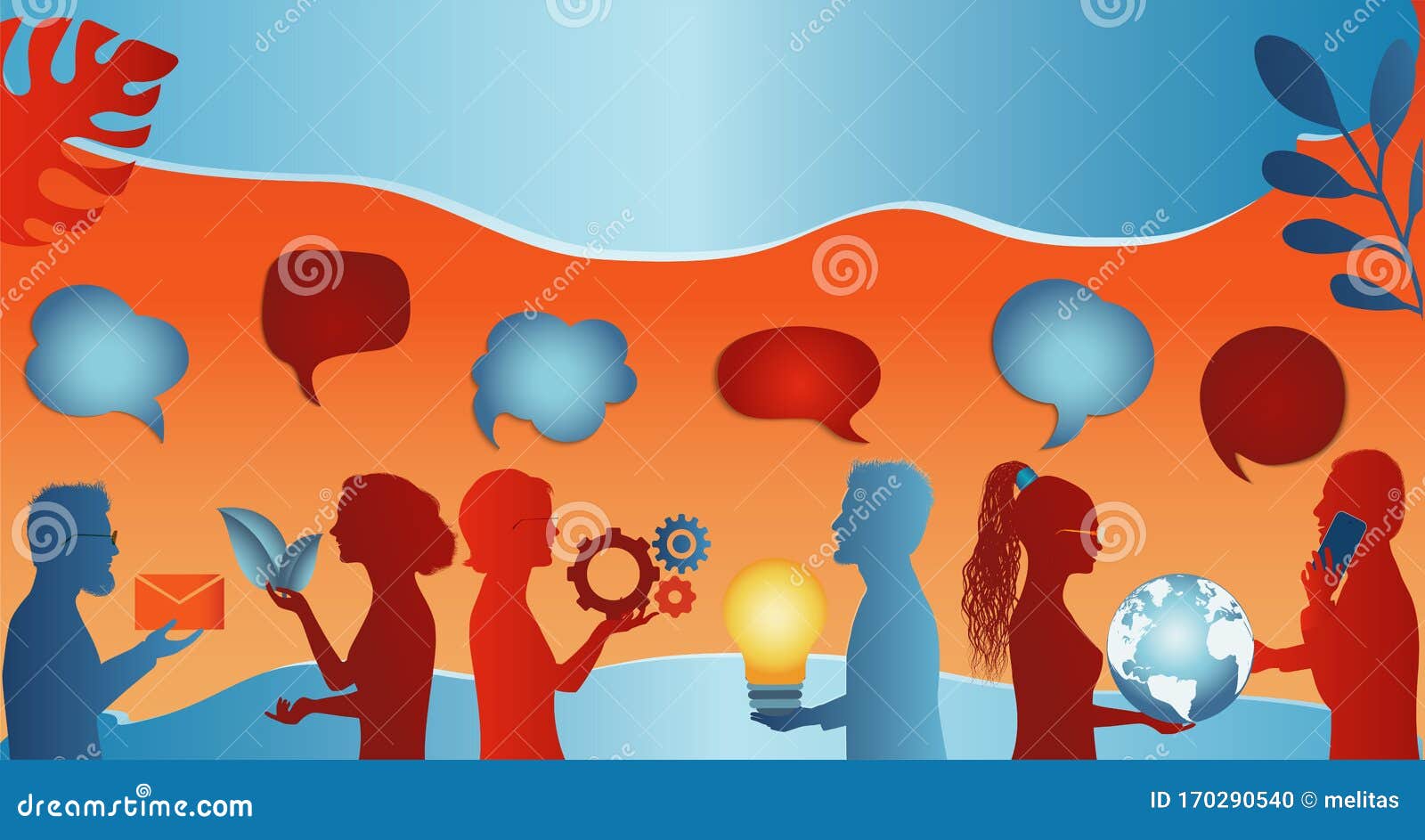 Communicate Connection and Share Virtual. Speech Bubble. Group of ...