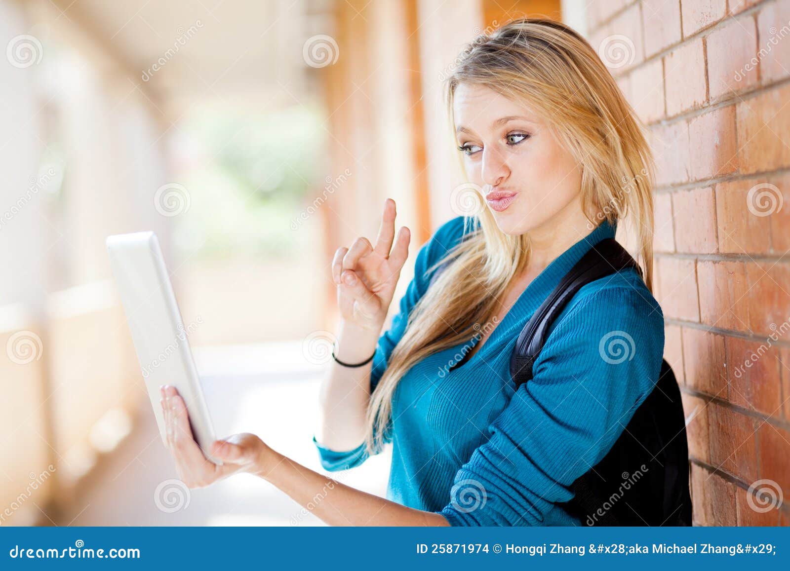 Communicate with friends stock photo. Image of self, blond - 25871974