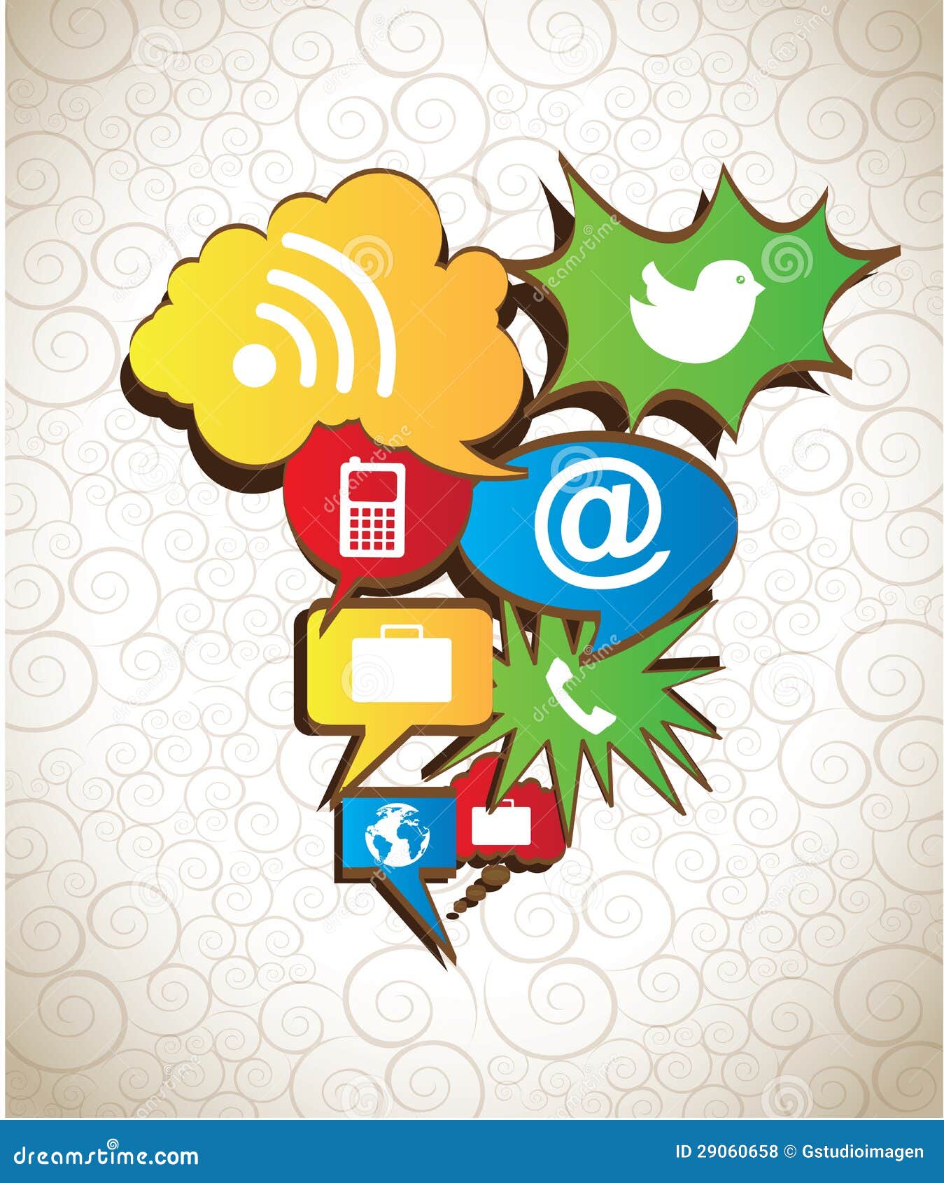 Communicatie pictogrammen vector illustratie. Illustration of vliegen ...