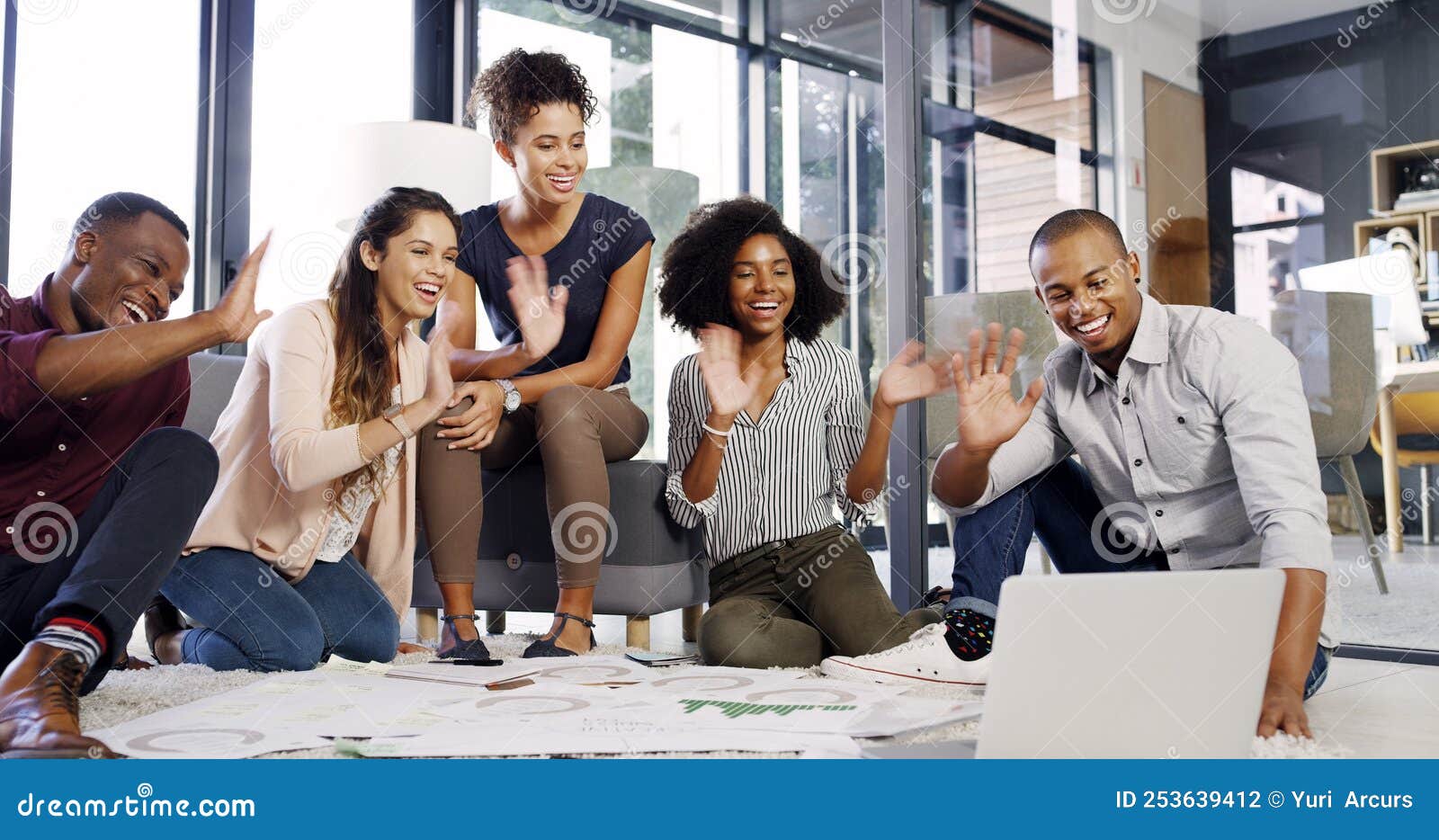 Communicating with Another Branch. a Group of Diverse Businesspeople on ...