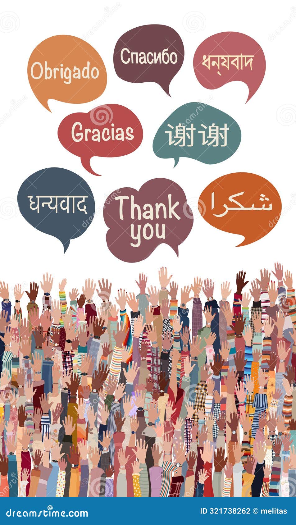Raised Hands of People from Different Nations with Speech Bubbles with ...