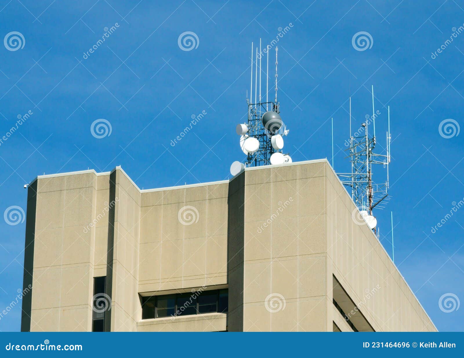Communication Antennas on Top of an Office Building Stock Photo - Image ...