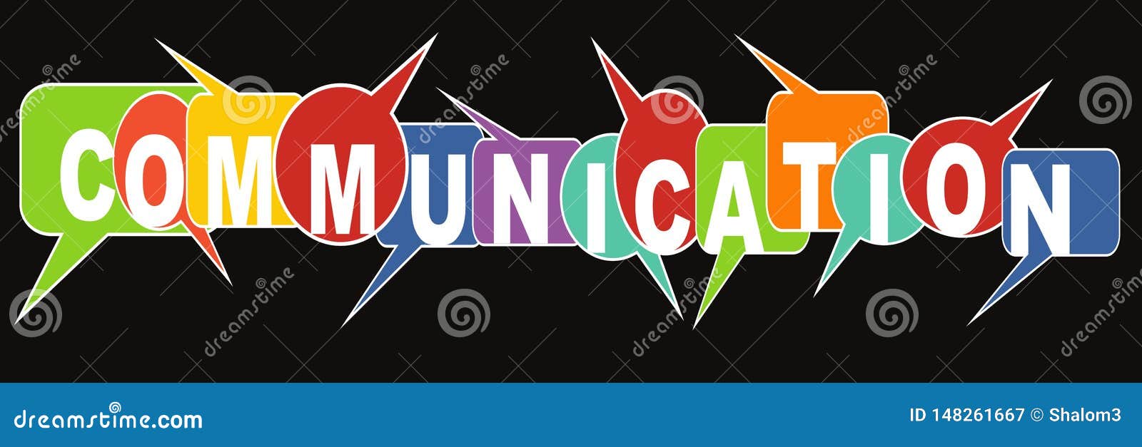 Communication Banner with Multicolored Speech Bubbles on Black ...