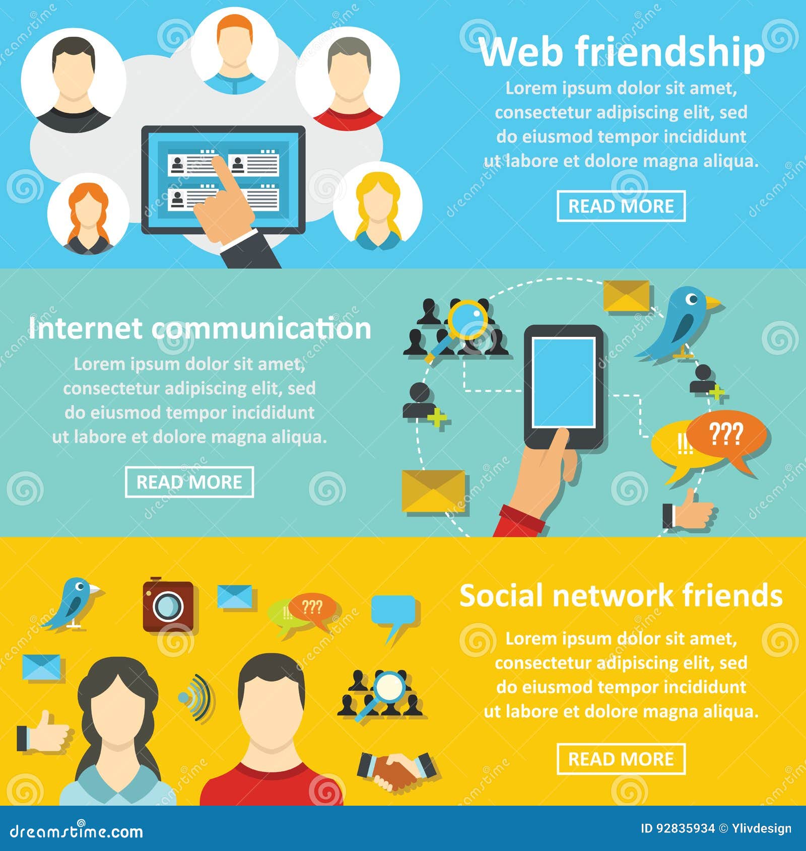 Communication Banner Set, Flat Style Stock Vector - Illustration of ...