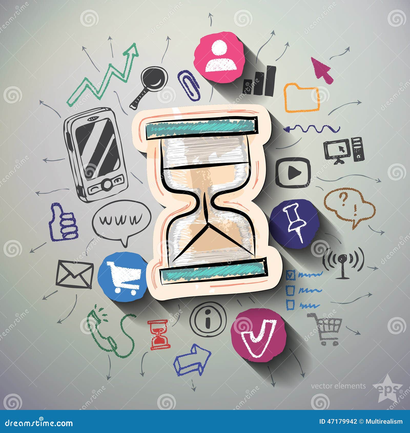 Communication Collage with Icons Background Stock Vector - Illustration ...