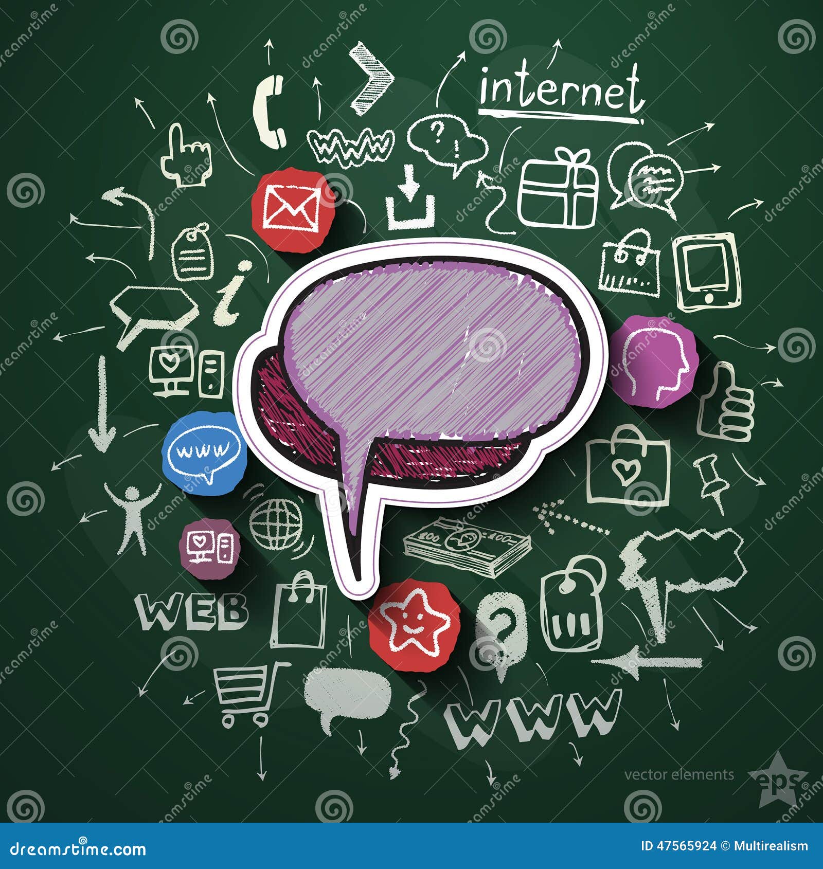 Communication Collage With Icons On Blackboard Vector Illustration ...