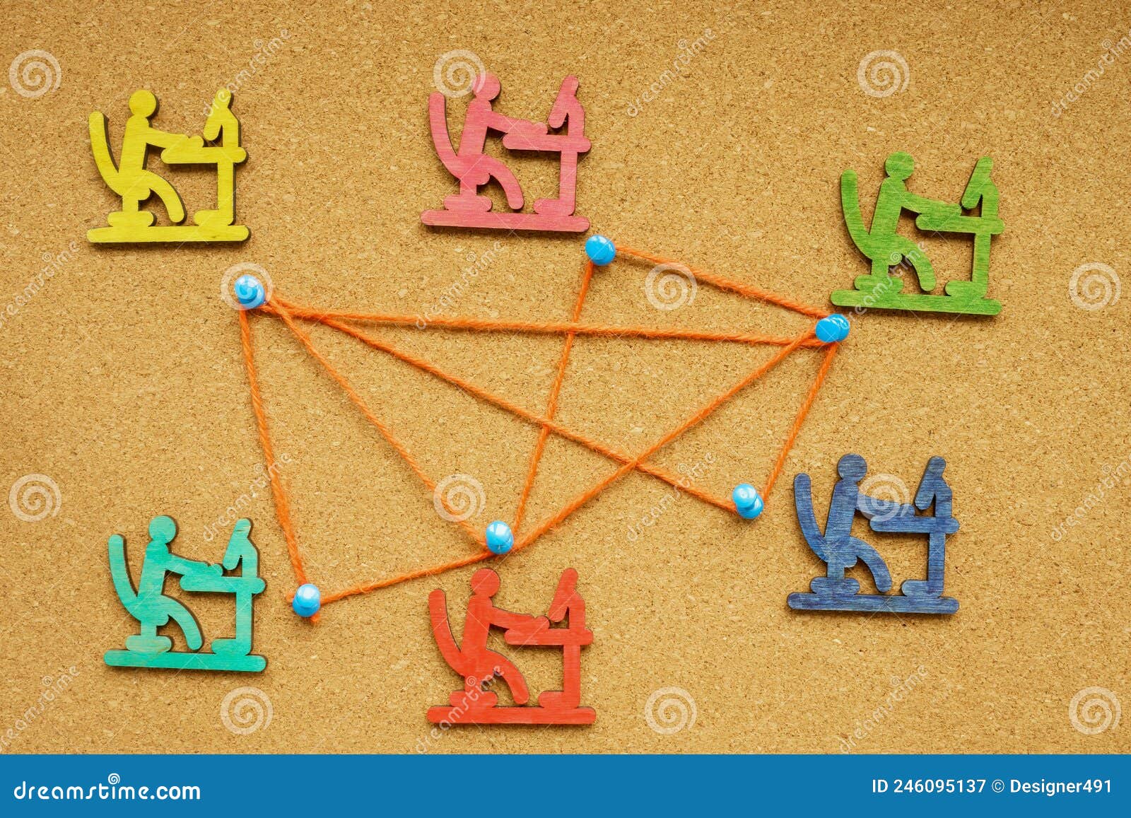 Communication in Company. Thumb Tacks Connected with a Rope. Stock ...