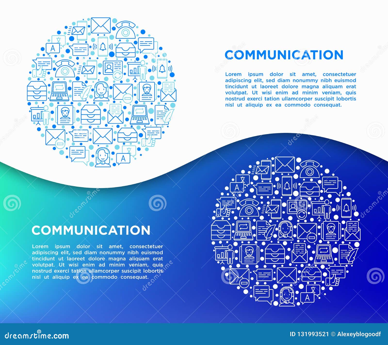 Communication Concept in Circle with Thin Line Icons: Email, Phone ...