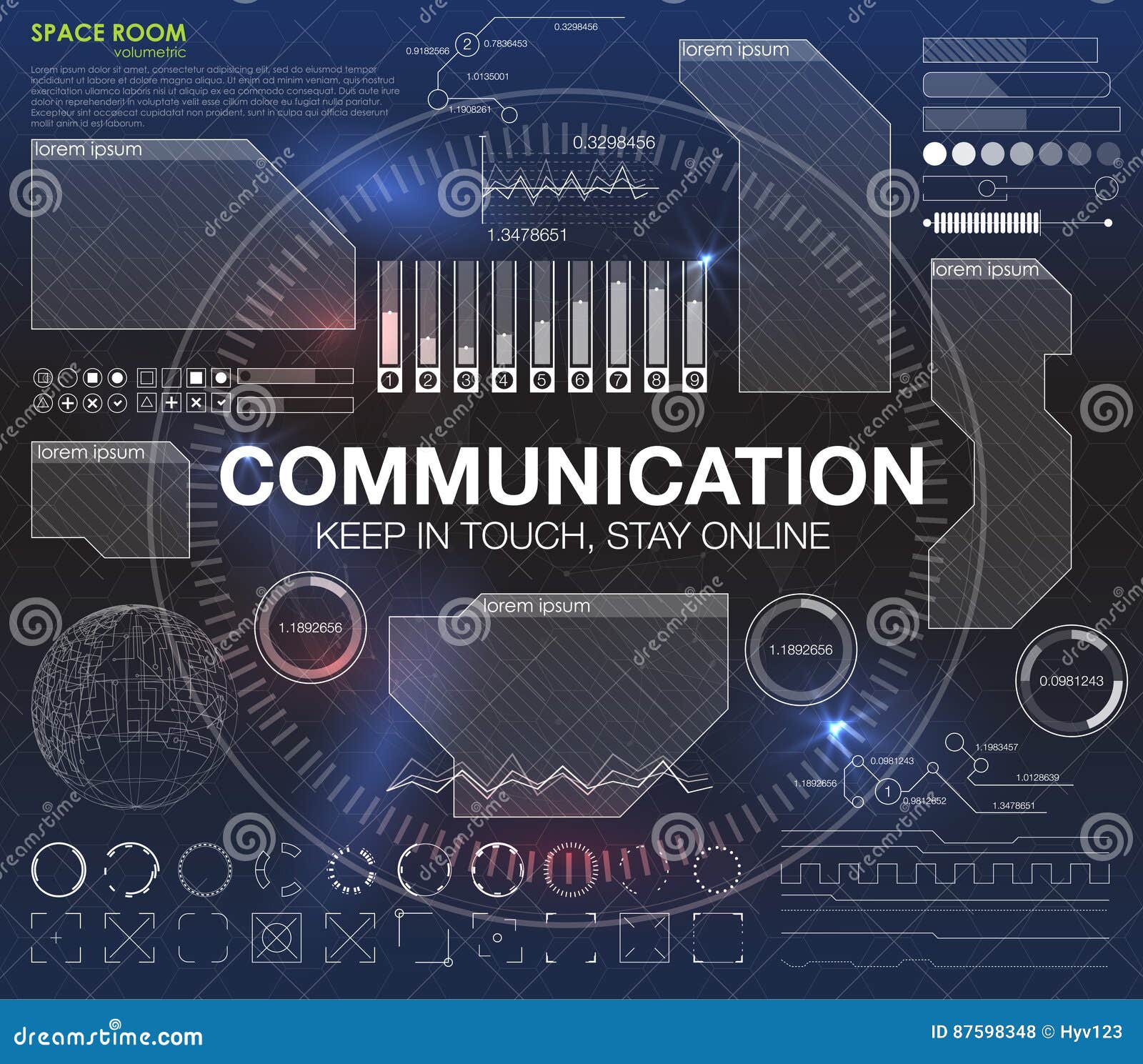 Communication Concept in HUD Style. the Word `communication` HUD Design ...