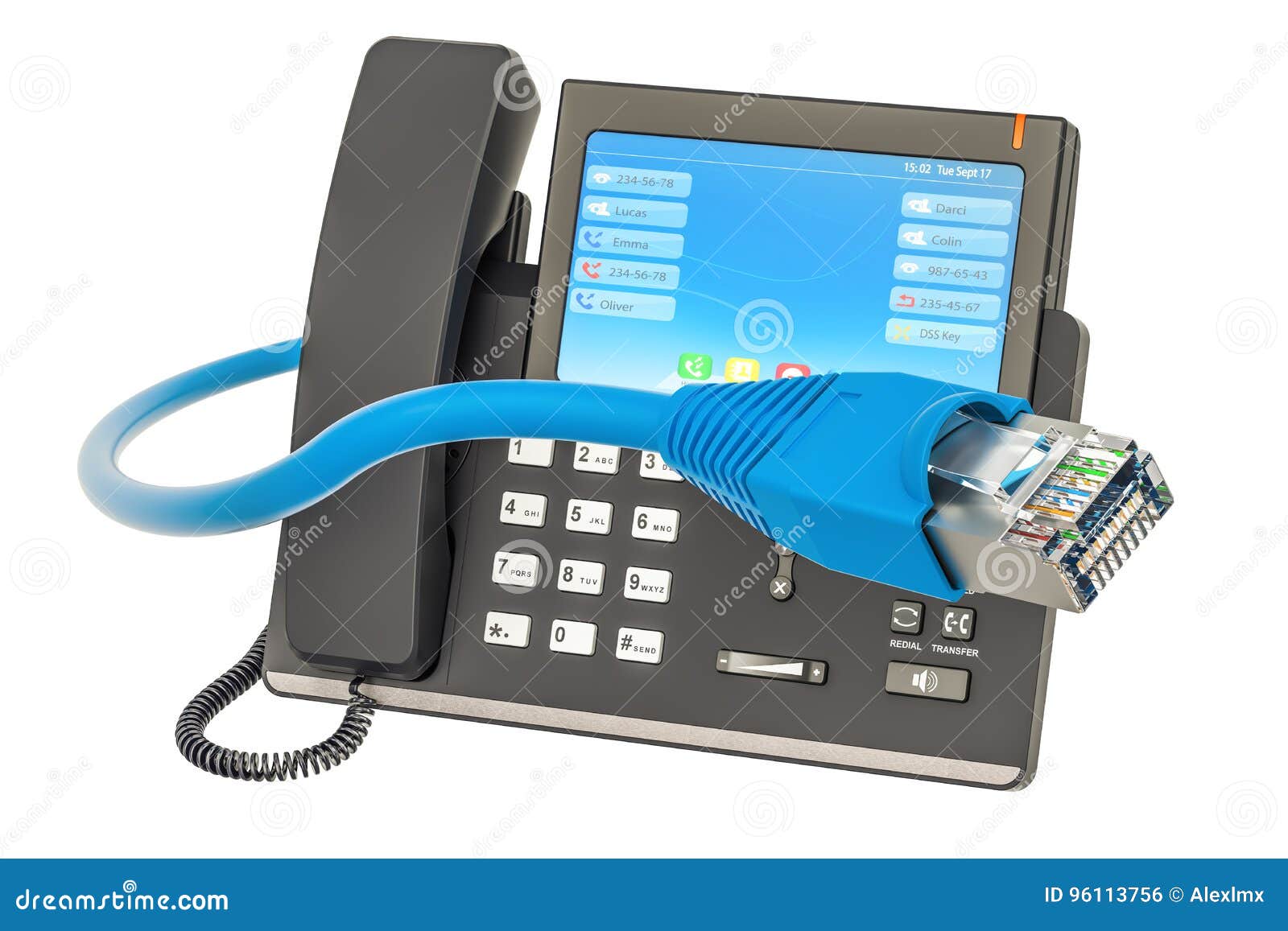 Communication Concept. IP Phone with Lan Cable, 3D Rendering Stock ...